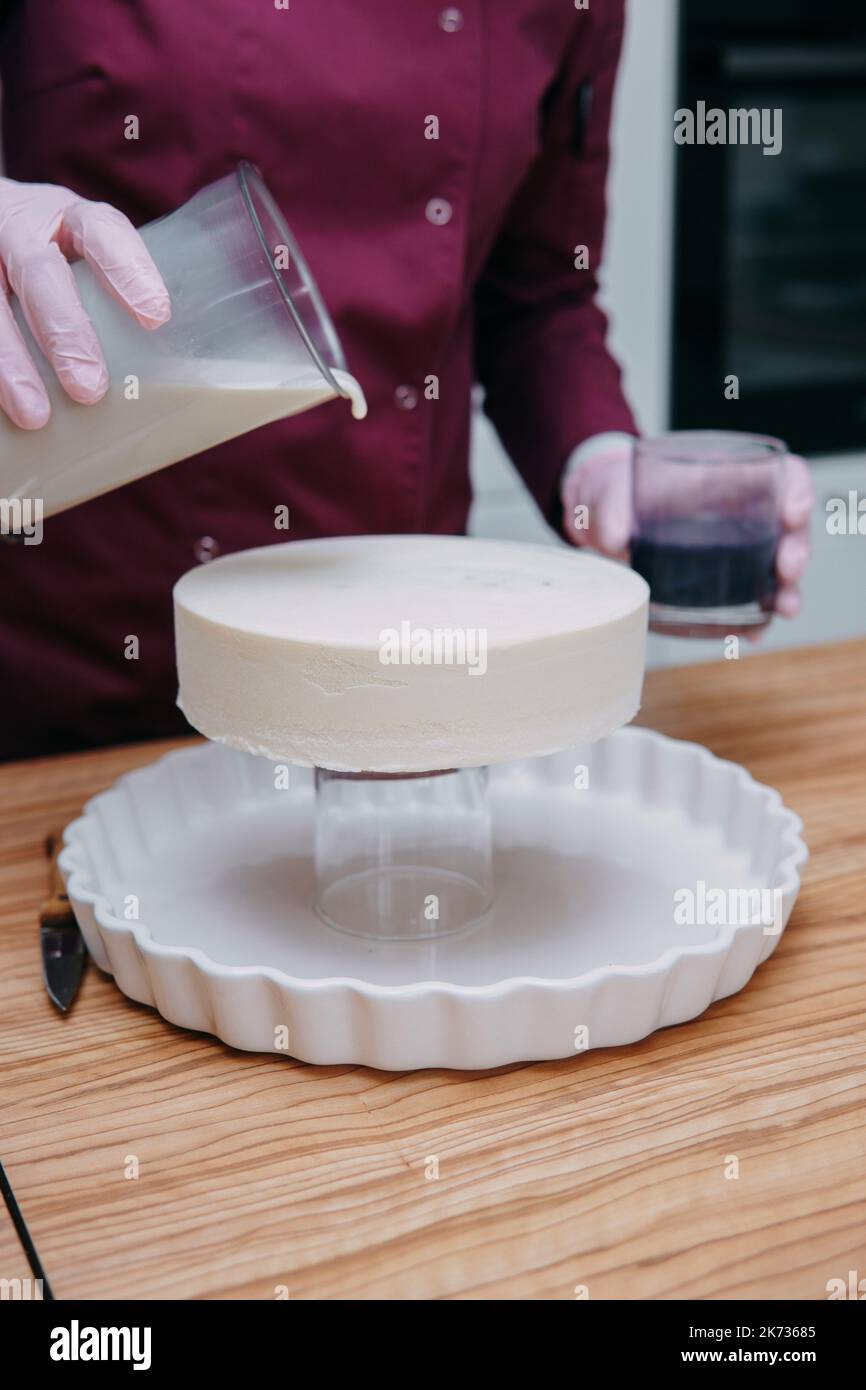 Cooking mousse cake at a cooking class. Cooking at home, home-made food ...