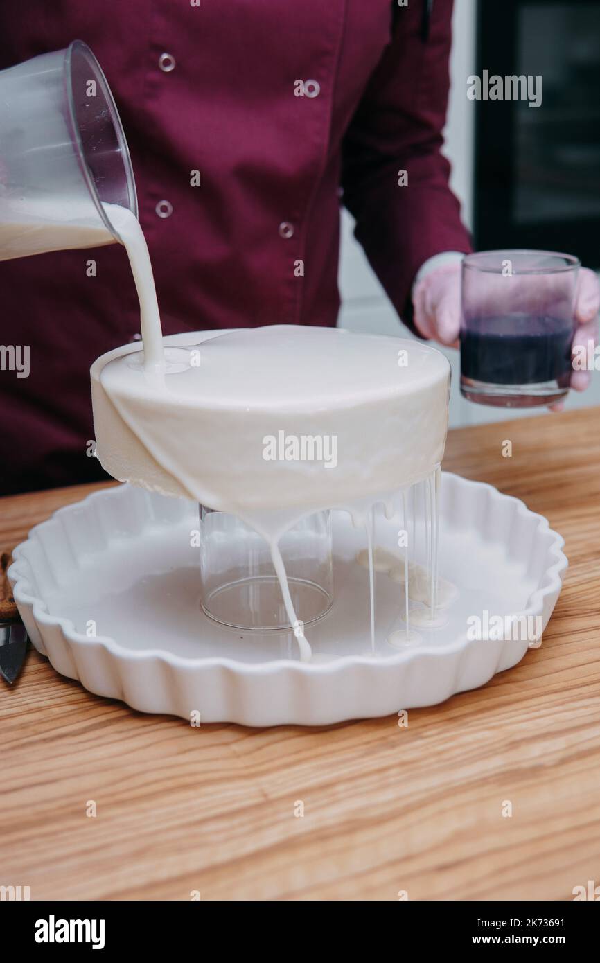 Cooking mousse cake at a cooking class. Cooking at home, home-made food ...