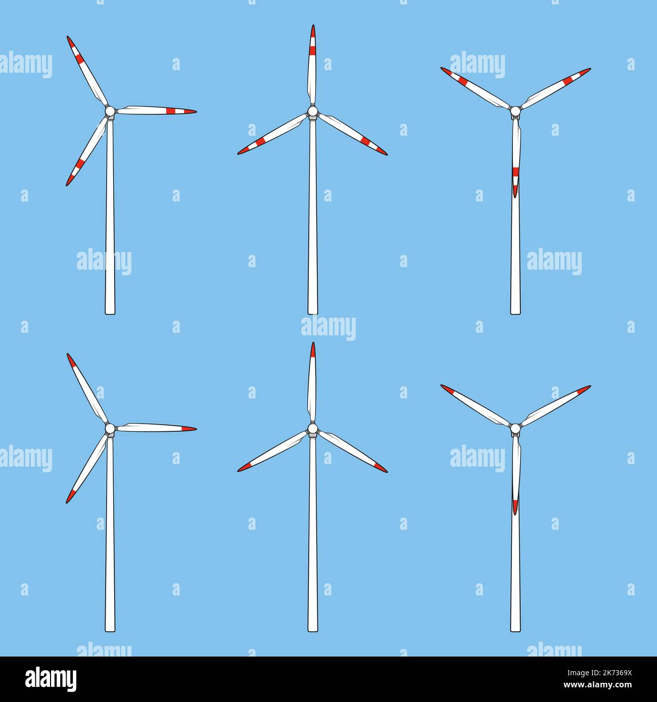 Set of color illustrations with a wind turbine, windmill. Isolated ...