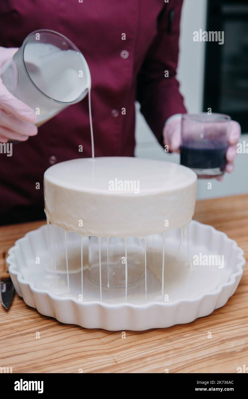 Cooking mousse cake at a cooking class. Cooking at home, home-made food ...