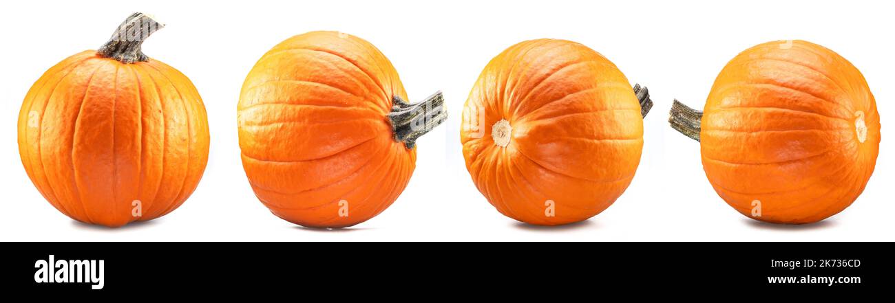 Set of orange round pumpkins, symbol of Halloween isolated on white ...