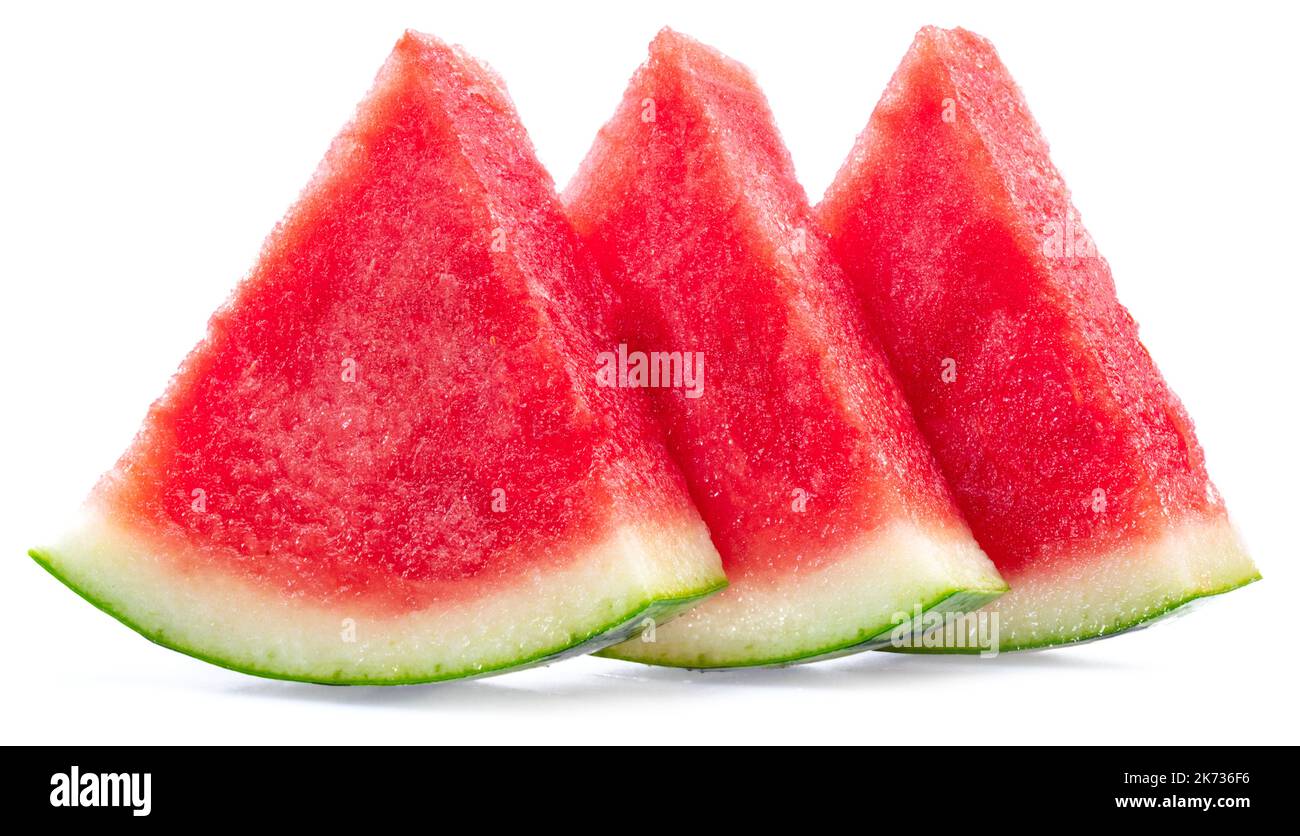 Three slices of watermelon without watermelon seeds isolated on white ...