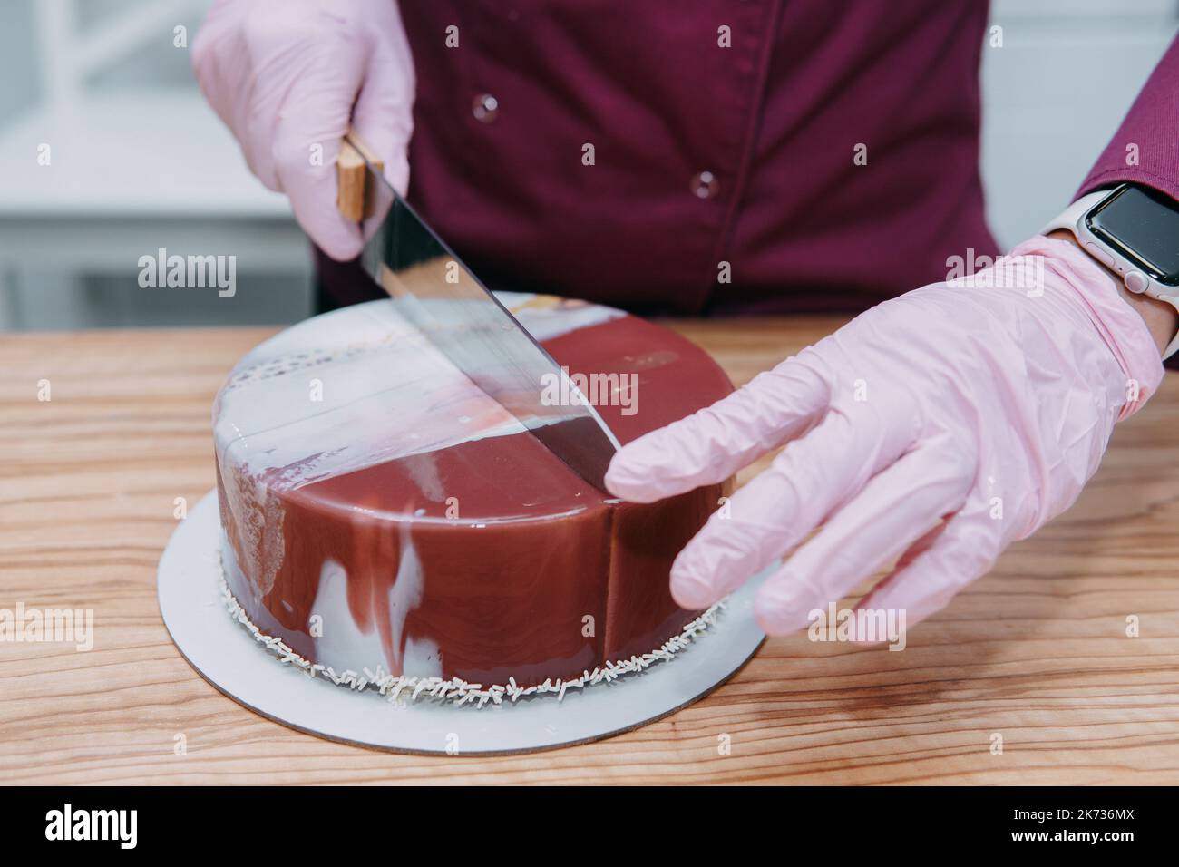 Cooking mousse cake at a cooking class. Cooking at home, home-made food ...
