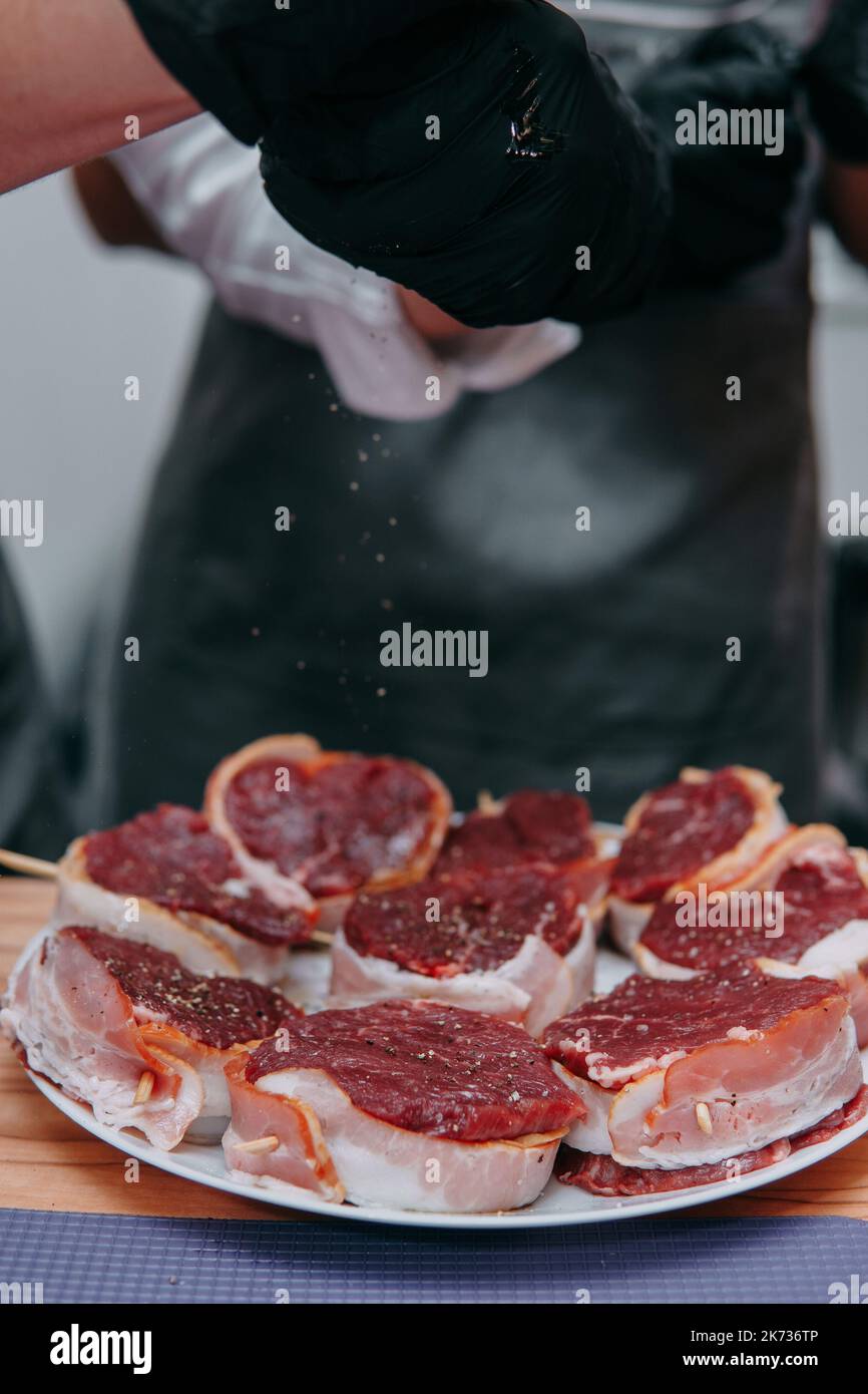 Cooking minion steak at a cooking class. Homemade food Stock Photo - Alamy
