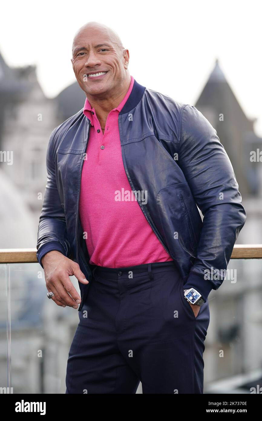 Dwayne Johnson, during a photo call for Warner Bros' Black Adam at the ...