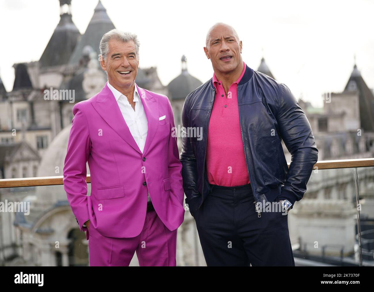 (left to right) Pierce Brosnan and Dwayne Johnson, during a photo call ...