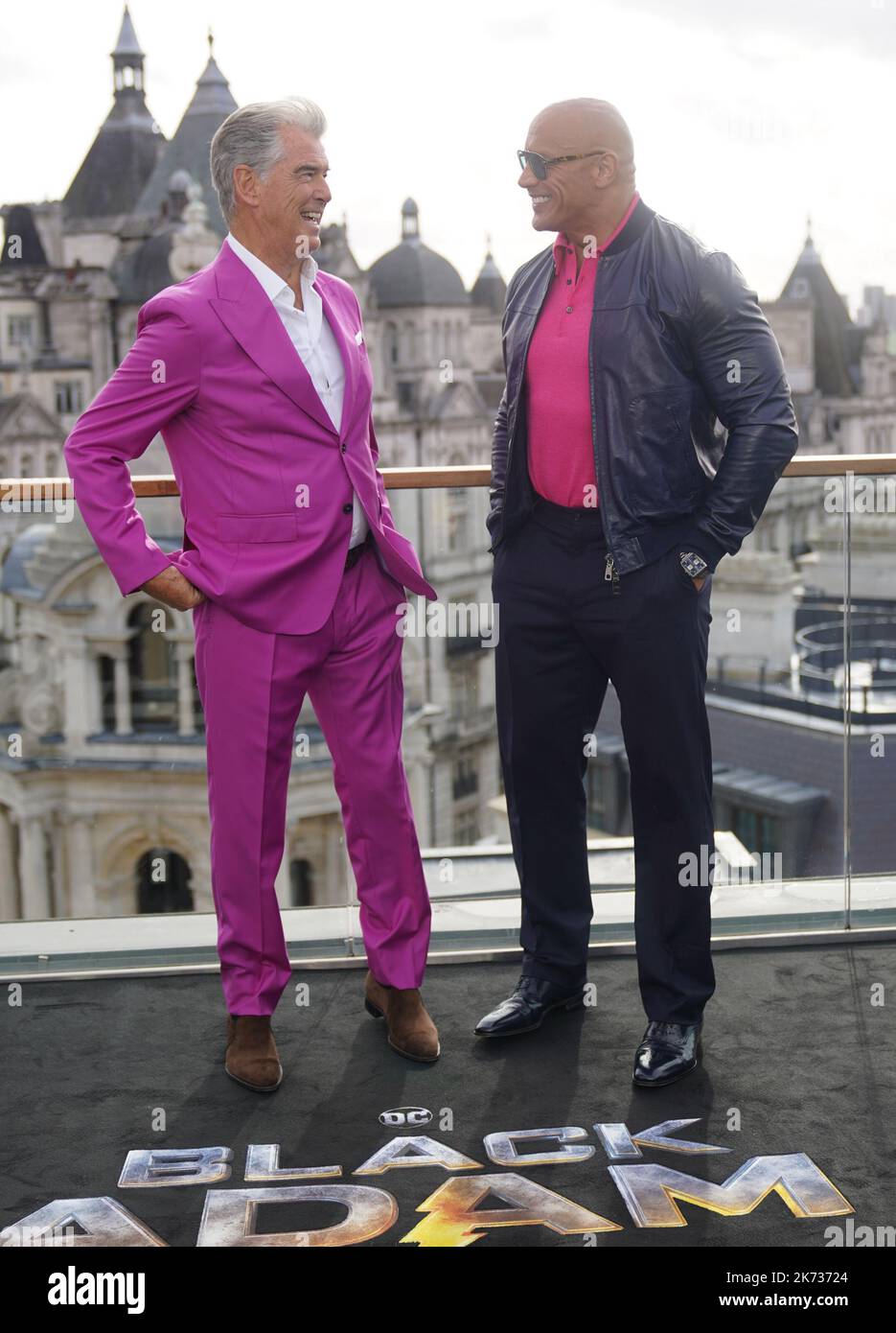 (left to right) Pierce Brosnan and Dwayne Johnson, during a photo call ...