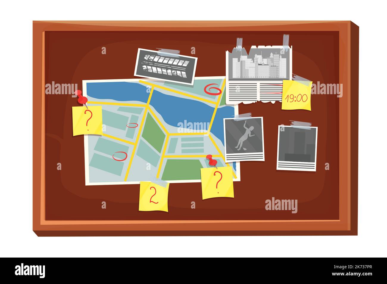 Detective investigation board, work place in cartoon style isolated on ...