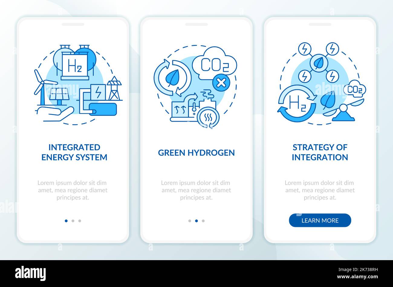 Renewable Hydrogen Blue Onboarding Mobile App Screen Stock Vector Image