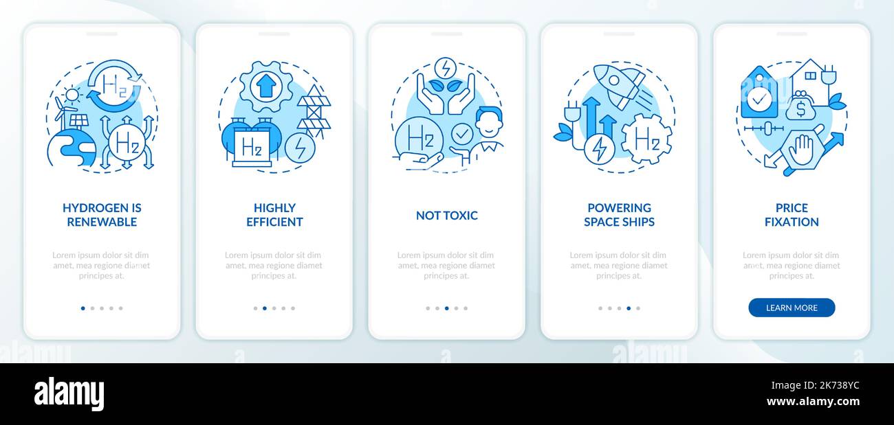 Hydrogen Benefits Blue Onboarding Mobile App Screen Stock Vector Image