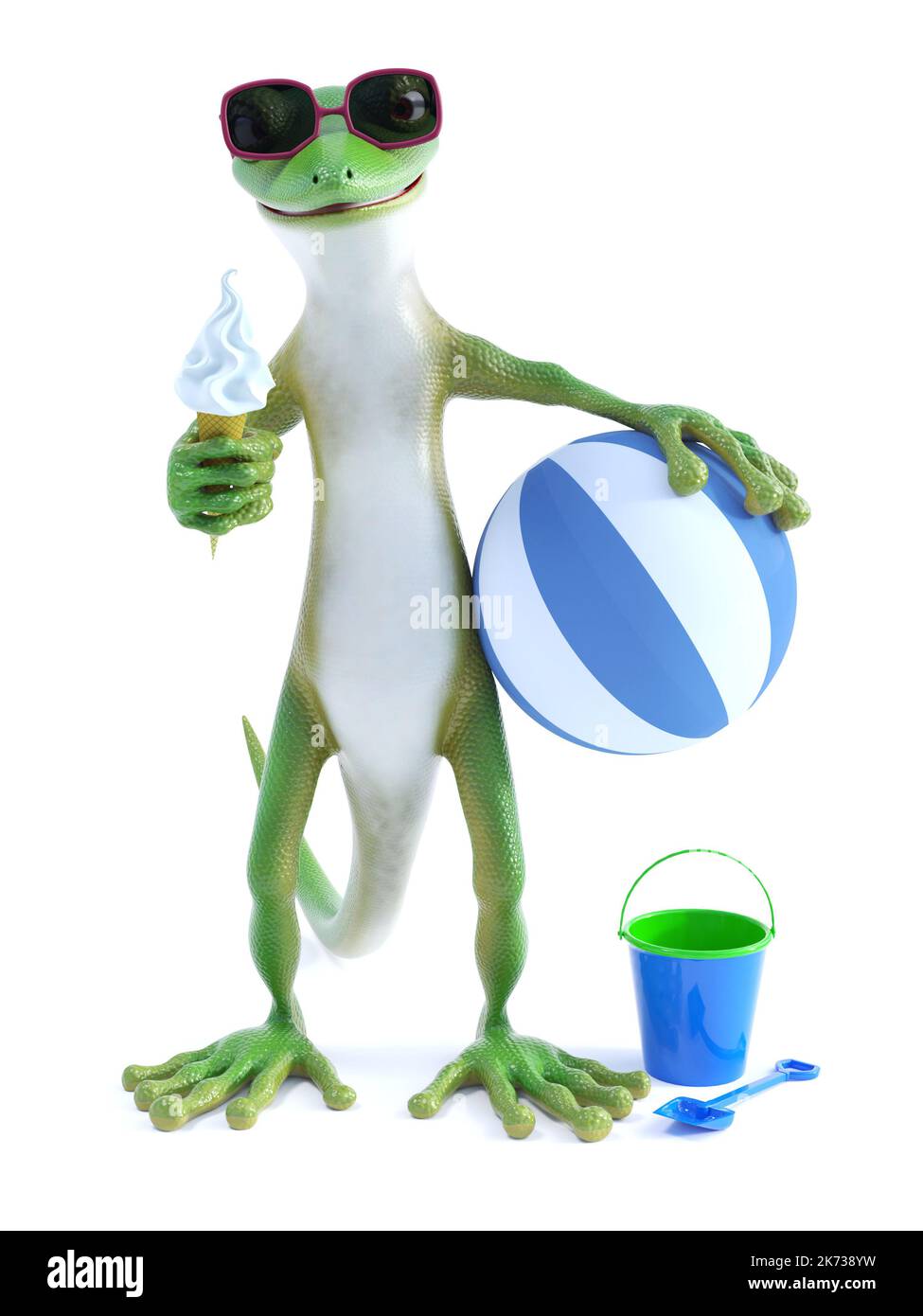 3D rendering of a cool green gecko or lizard wearing sunglasses and ...