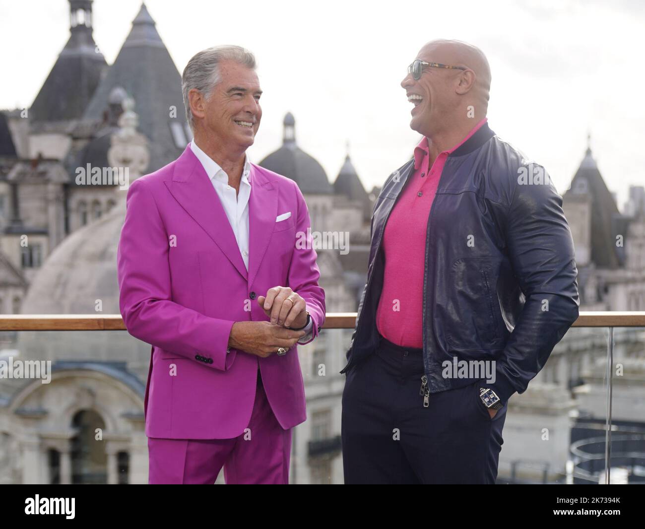 (left to right) Pierce Brosnan and Dwayne Johnson, during a photo call ...