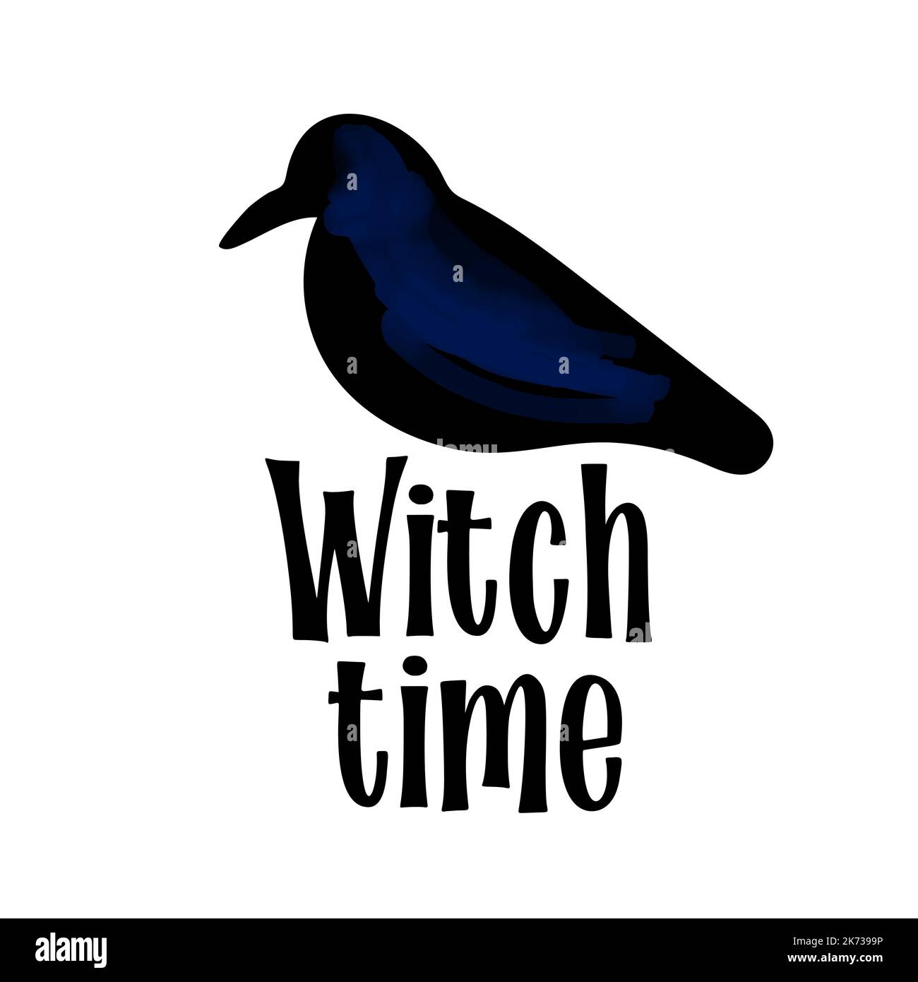 Black crow illustration with text Witch time isolated on white ...