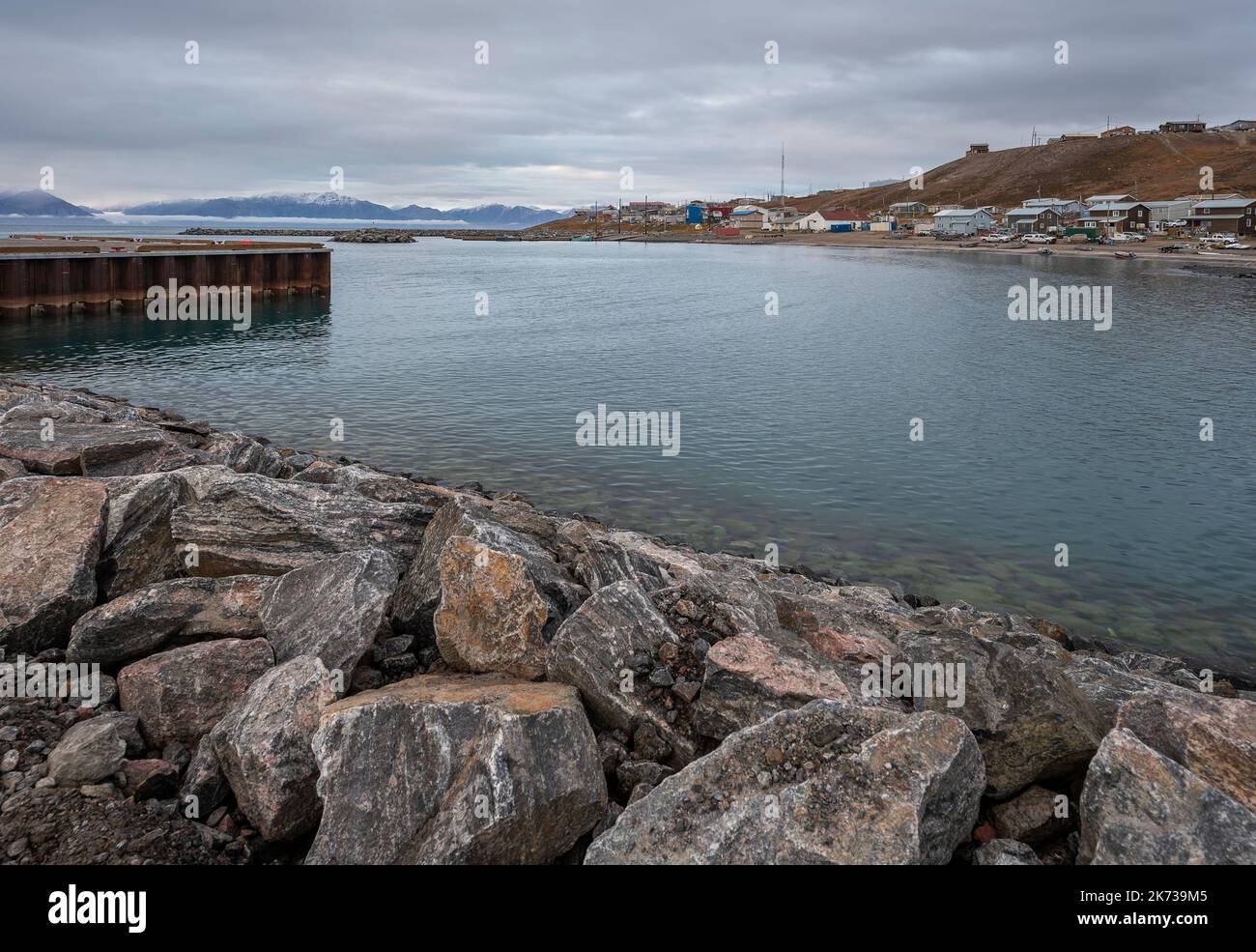 View of the village of Pond Inlet (Mittimatalik) from across the inlet ...