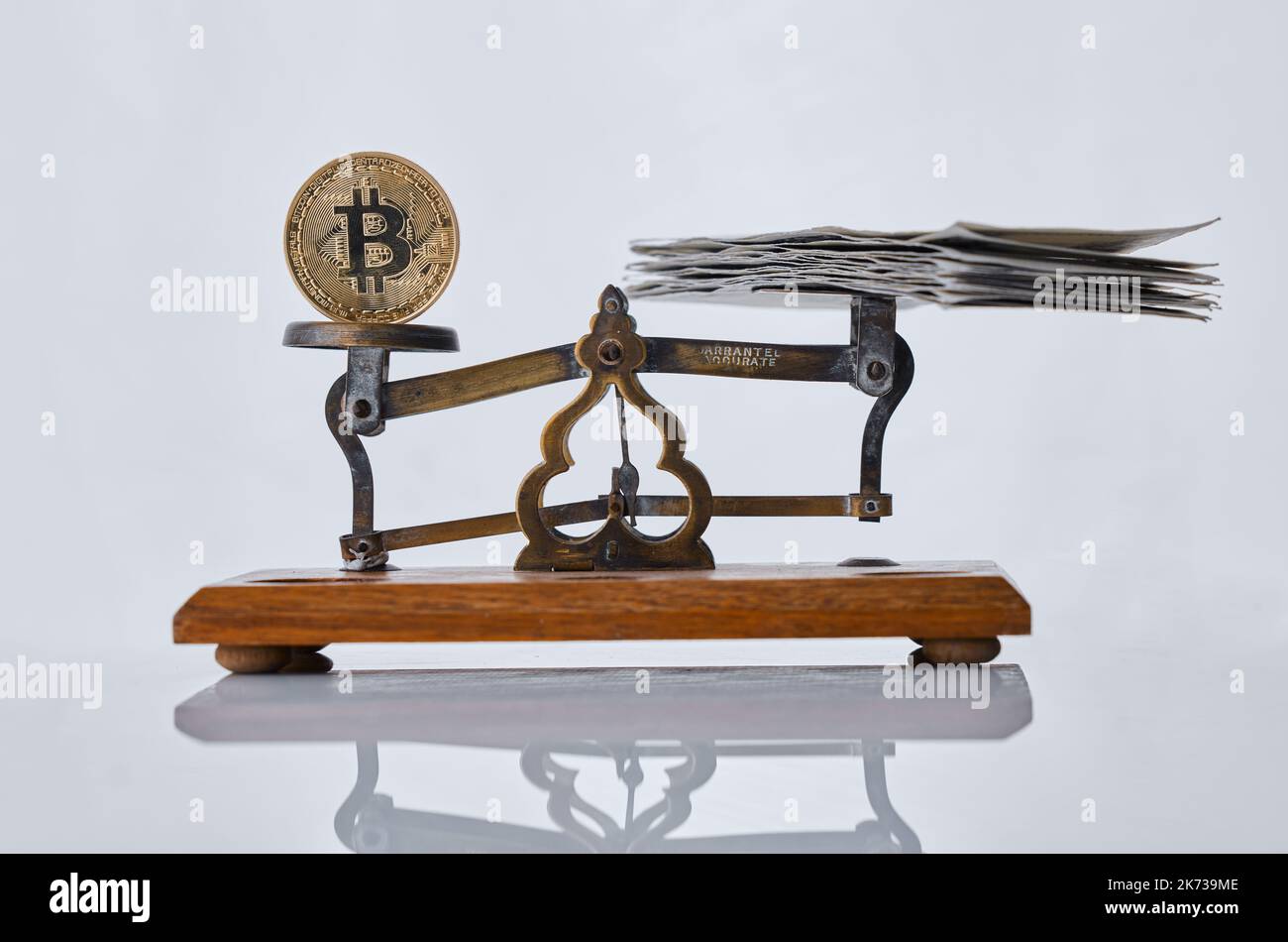 Show me where you spend your money. a scale balancing a coin and a wad ...