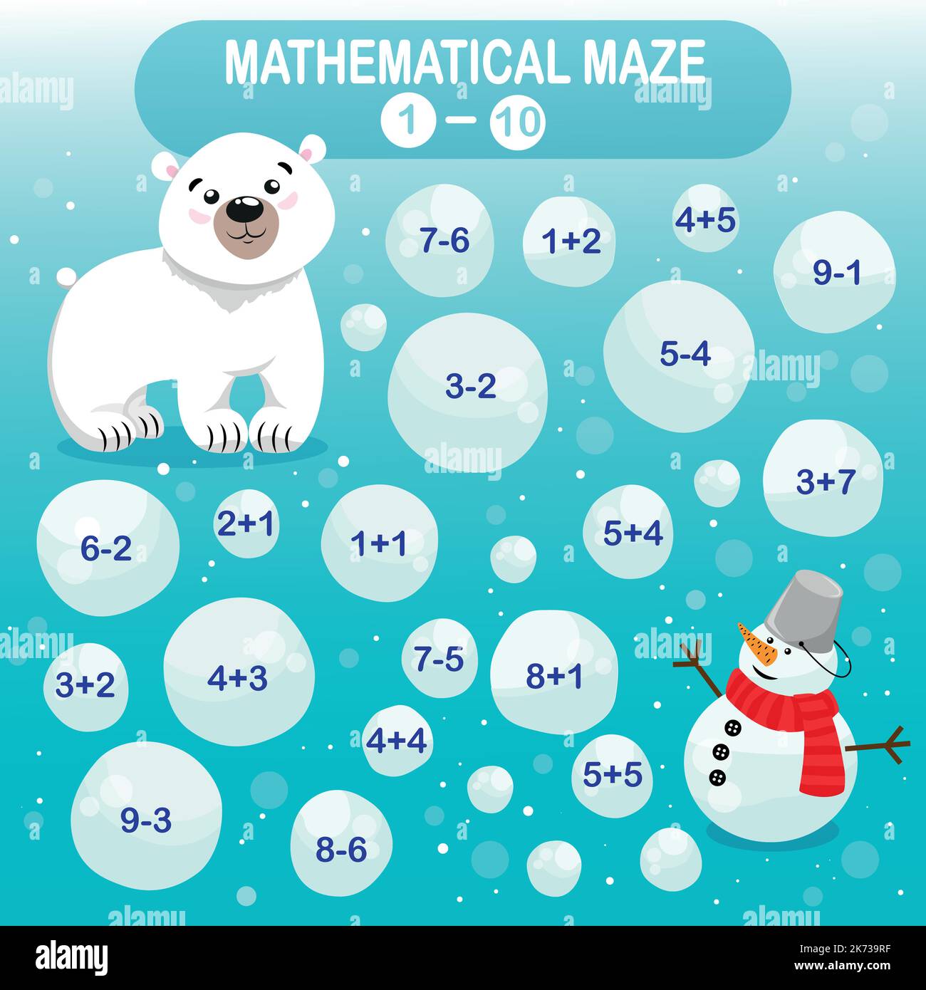 Mathematical maze. game for young children. Winter collection. polar ...