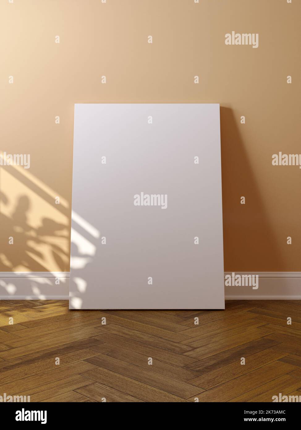 White poster on floor with blank frame mockup for you design Stock ...