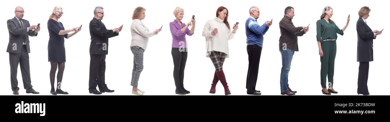 group of people profile holding phone in hand isolated Stock Photo - Alamy