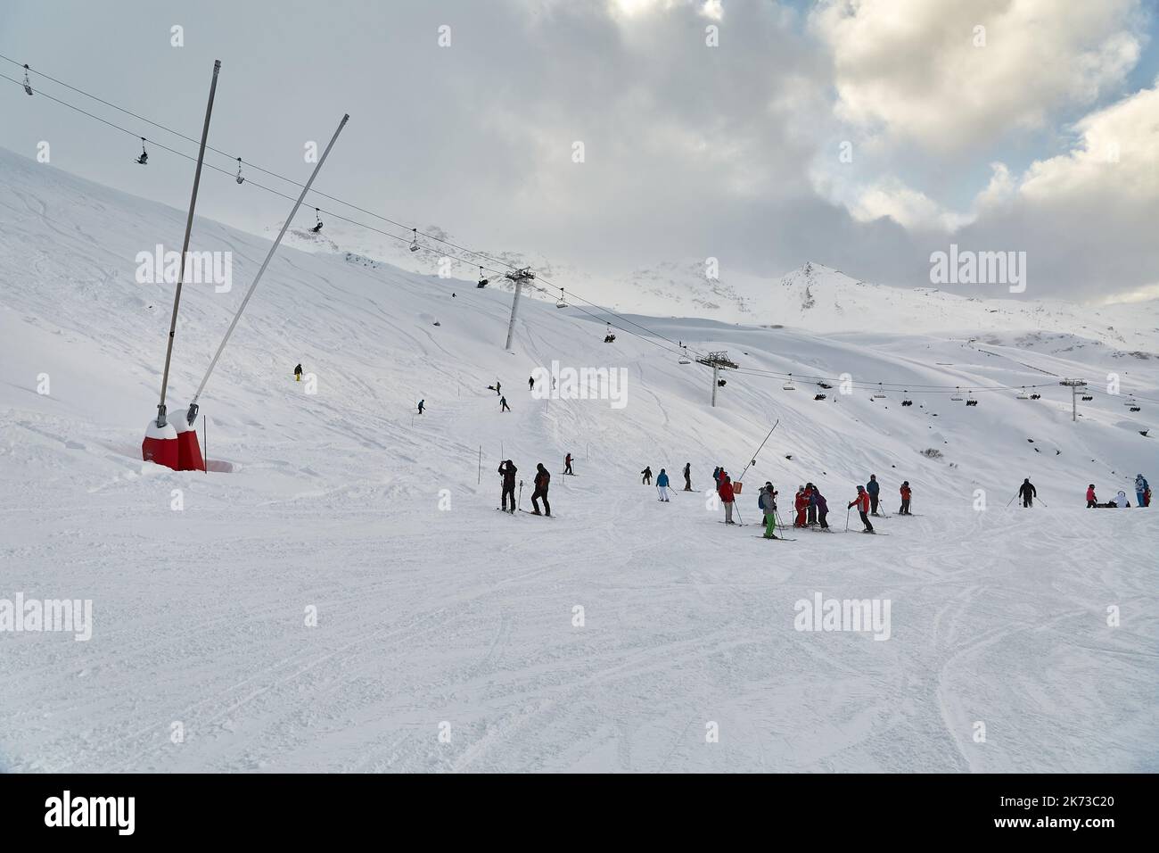 Skiing slopes, with many people Stock Photo - Alamy