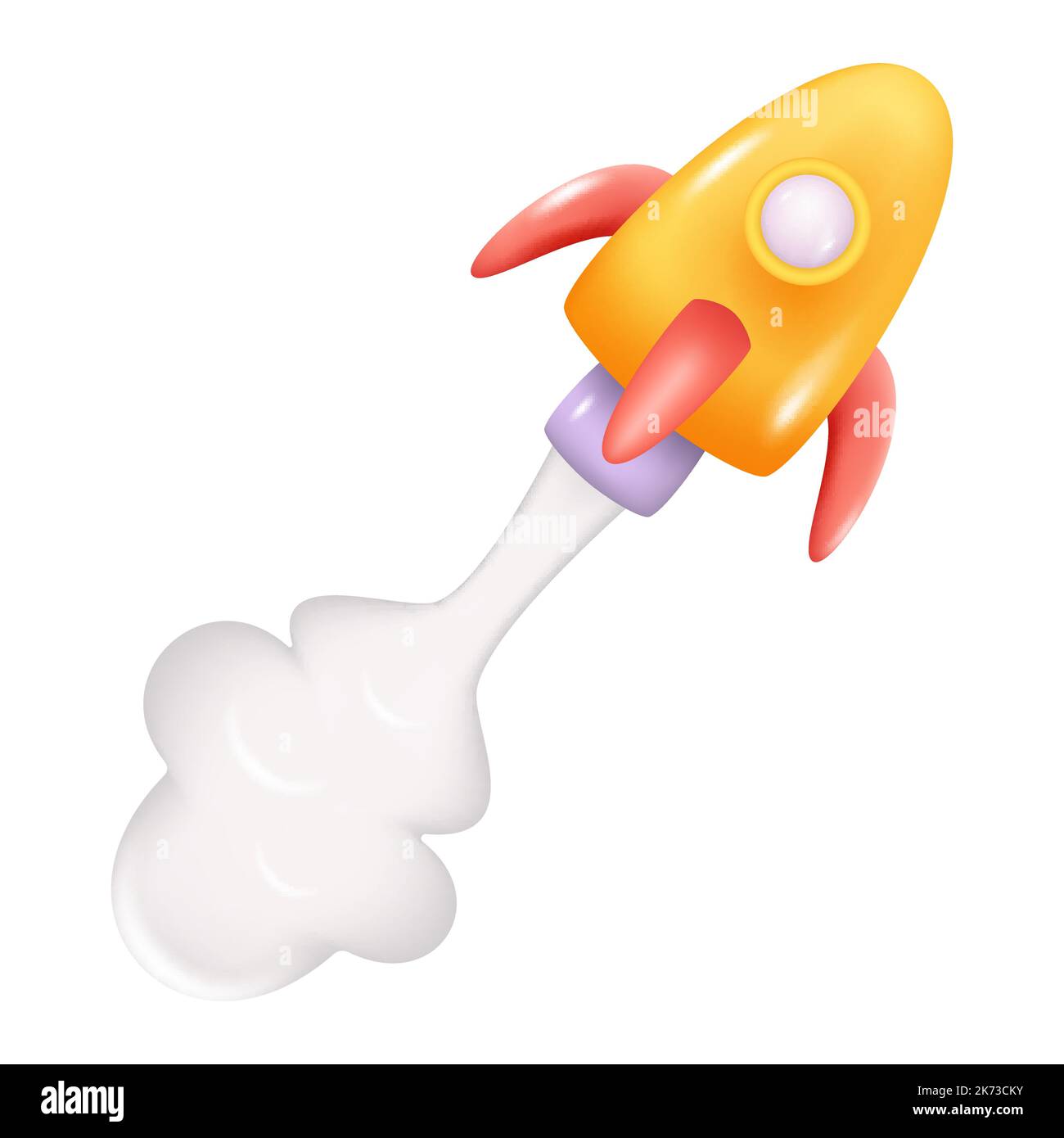 3D Space Rocket Launch Isolated on White Background. Yellow Spaceship ...