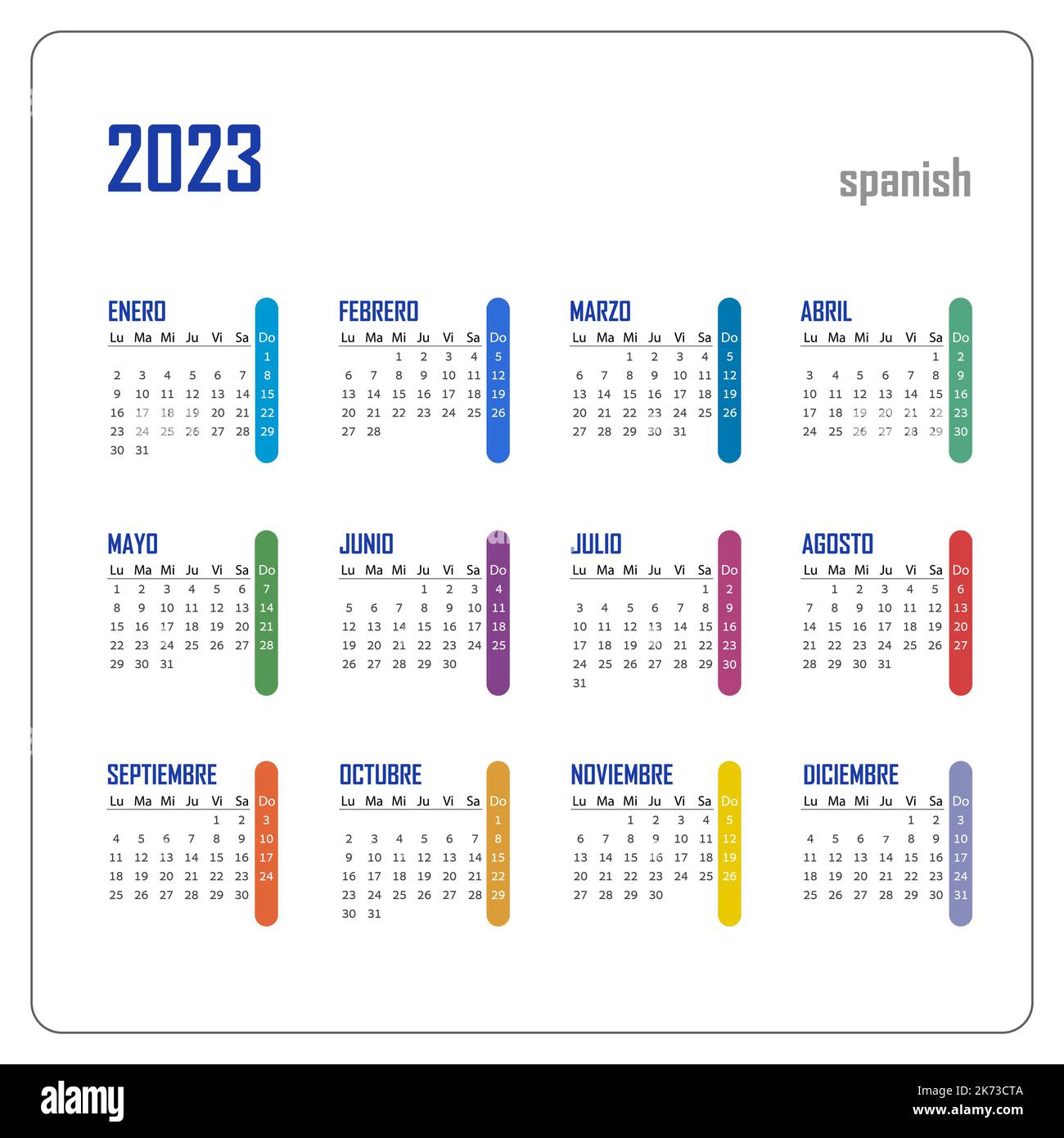 Pocket calendar on 2023 year, Spanish. color horizontal calendar. Week ...
