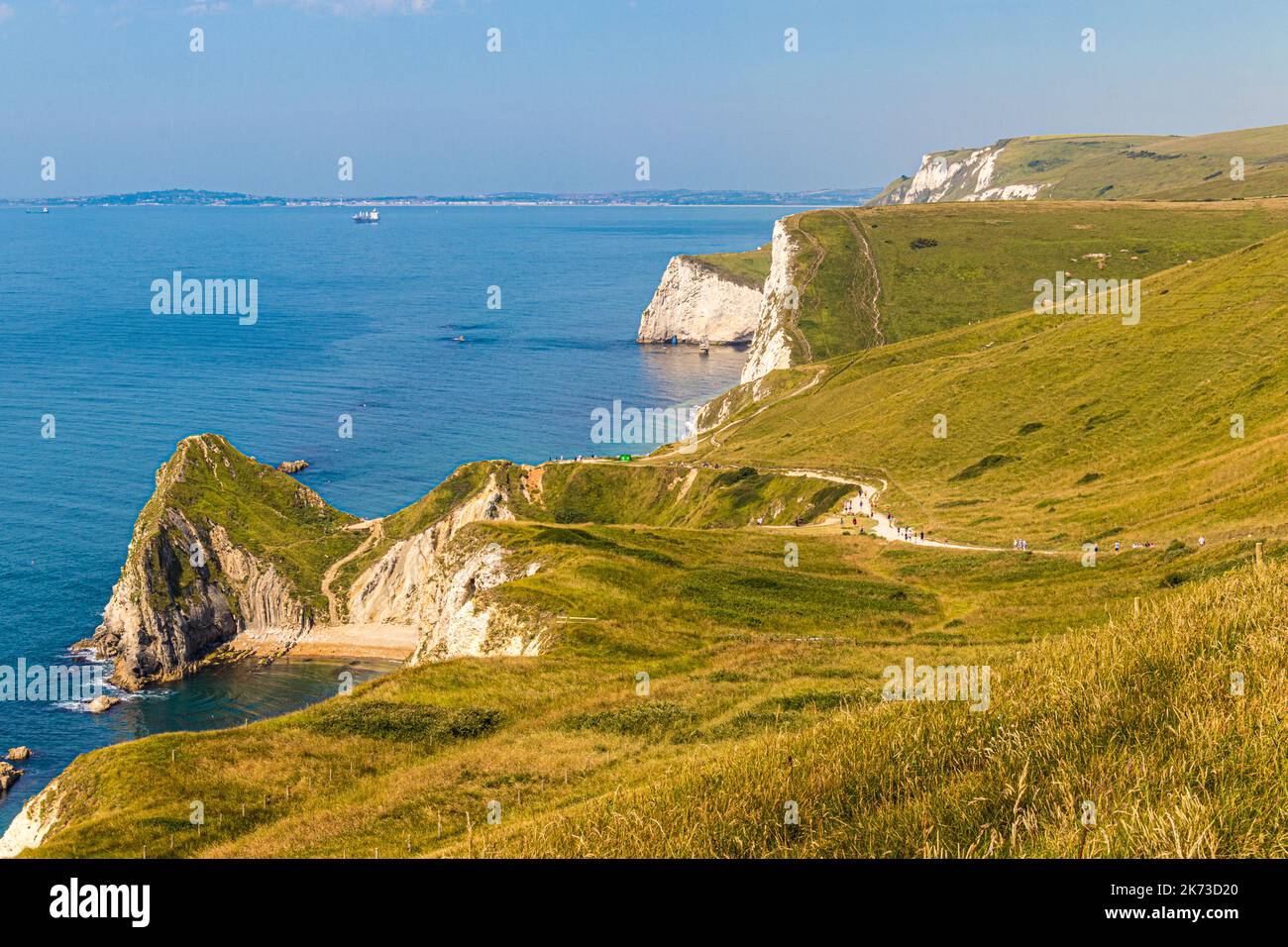 Headland of the Dorset Coasline with a footpath in the centre leading ...