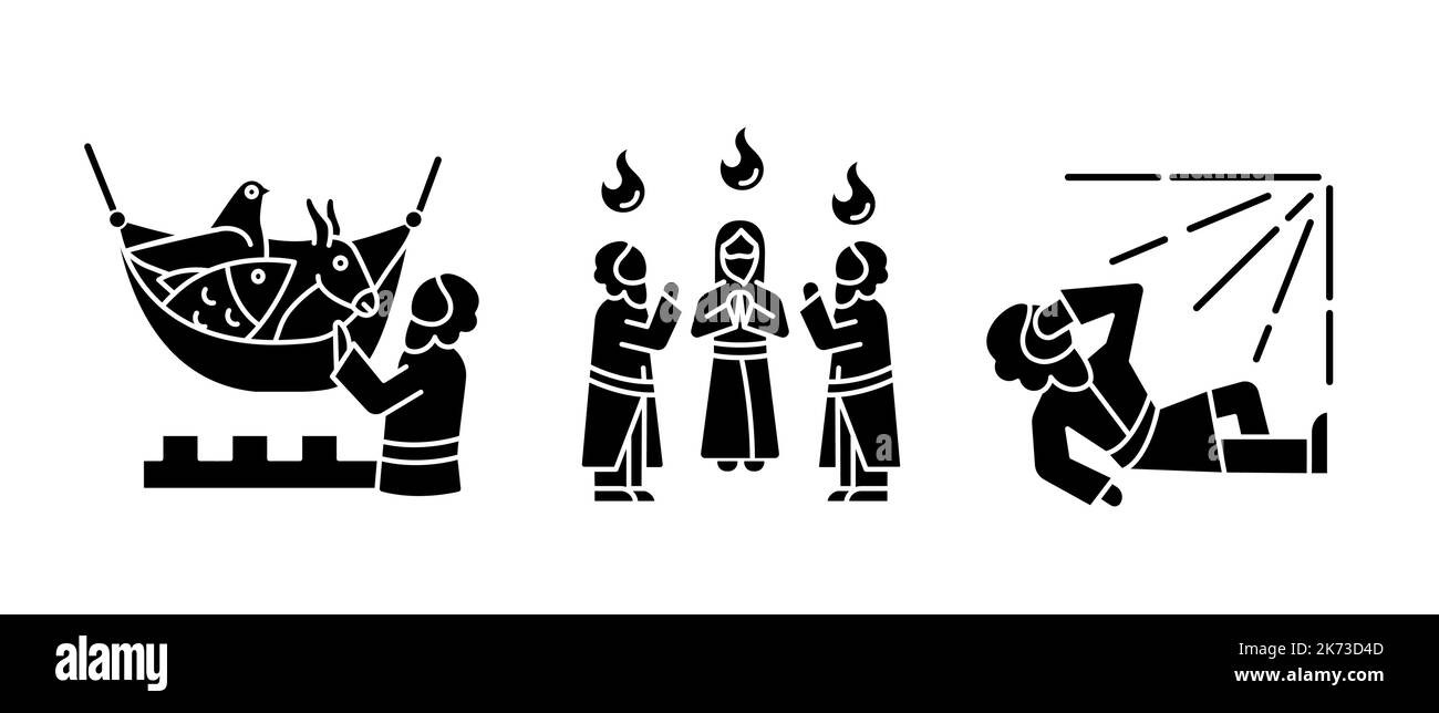Christianity biblical characters black glyph icons set on white space ...