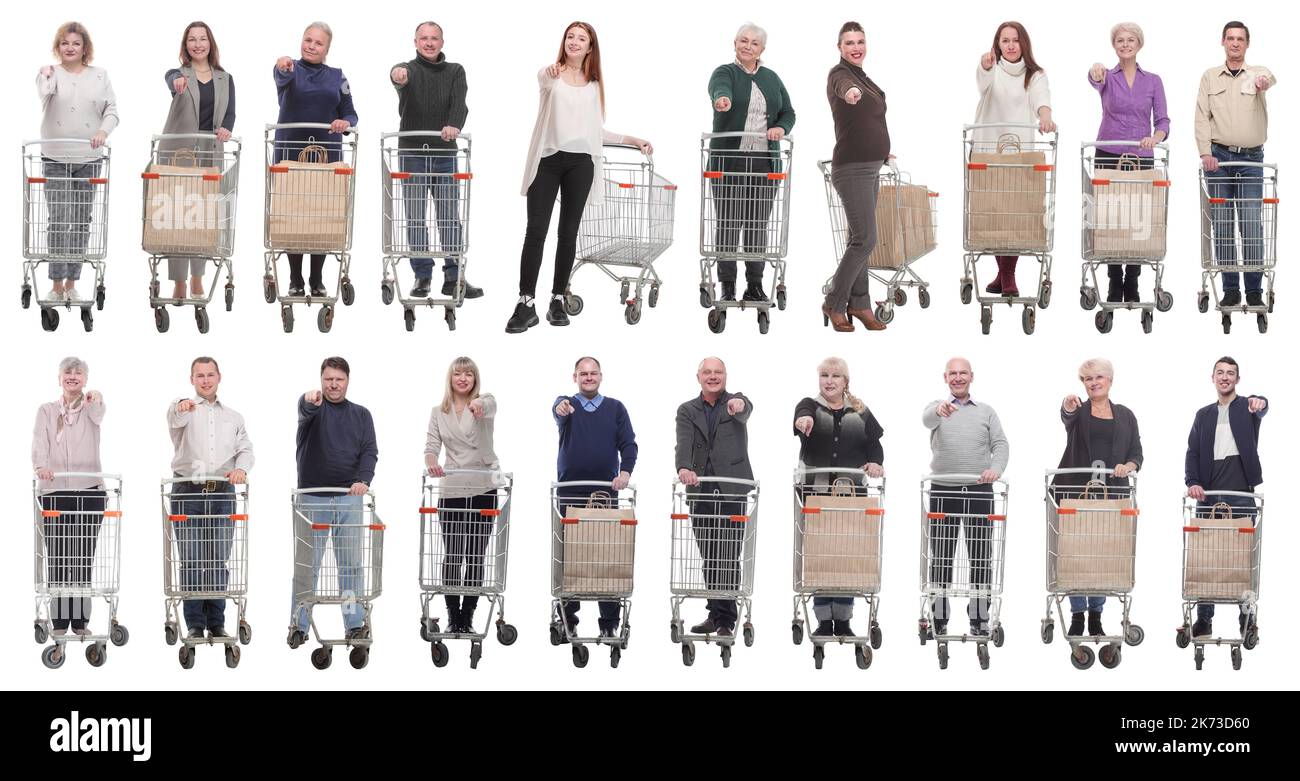 group of people with shopping cart showing thumbs up at camera Stock ...
