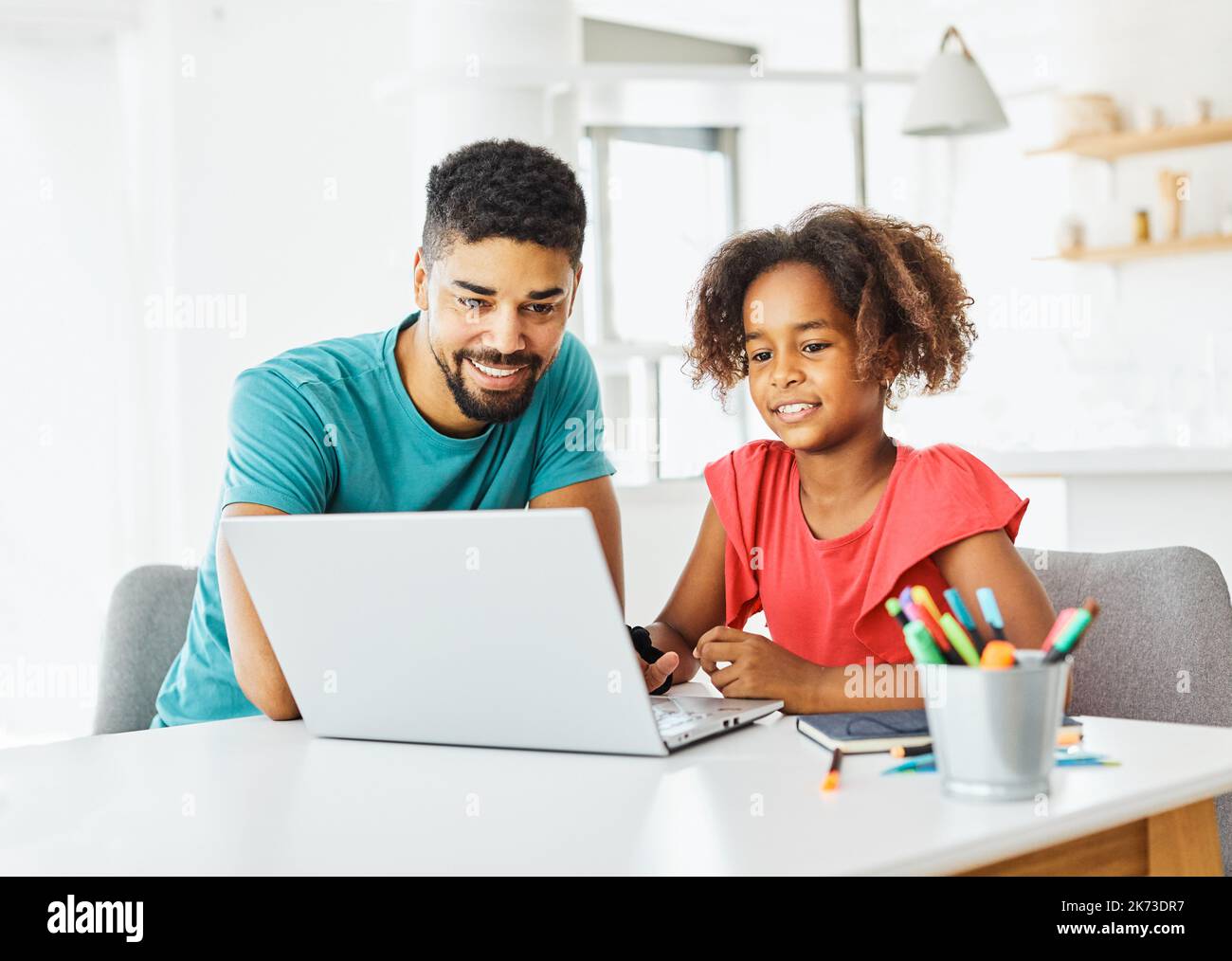laptop computer education father children daughter girl family ...