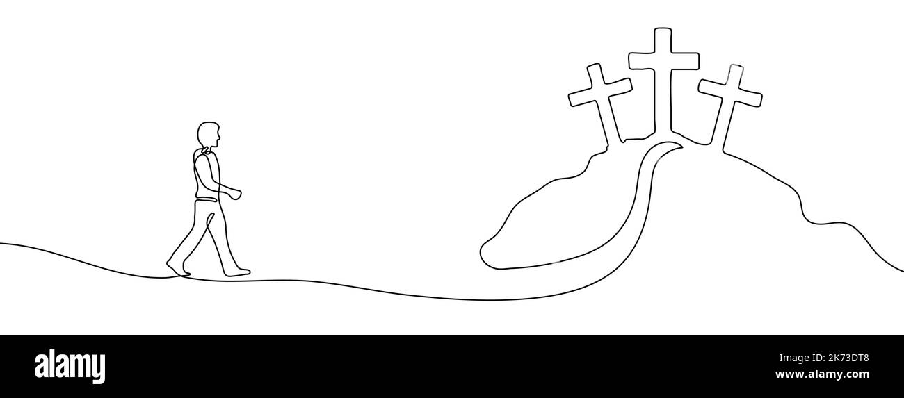 Continuous linear drawing of calvary. Religious background with calvary ...