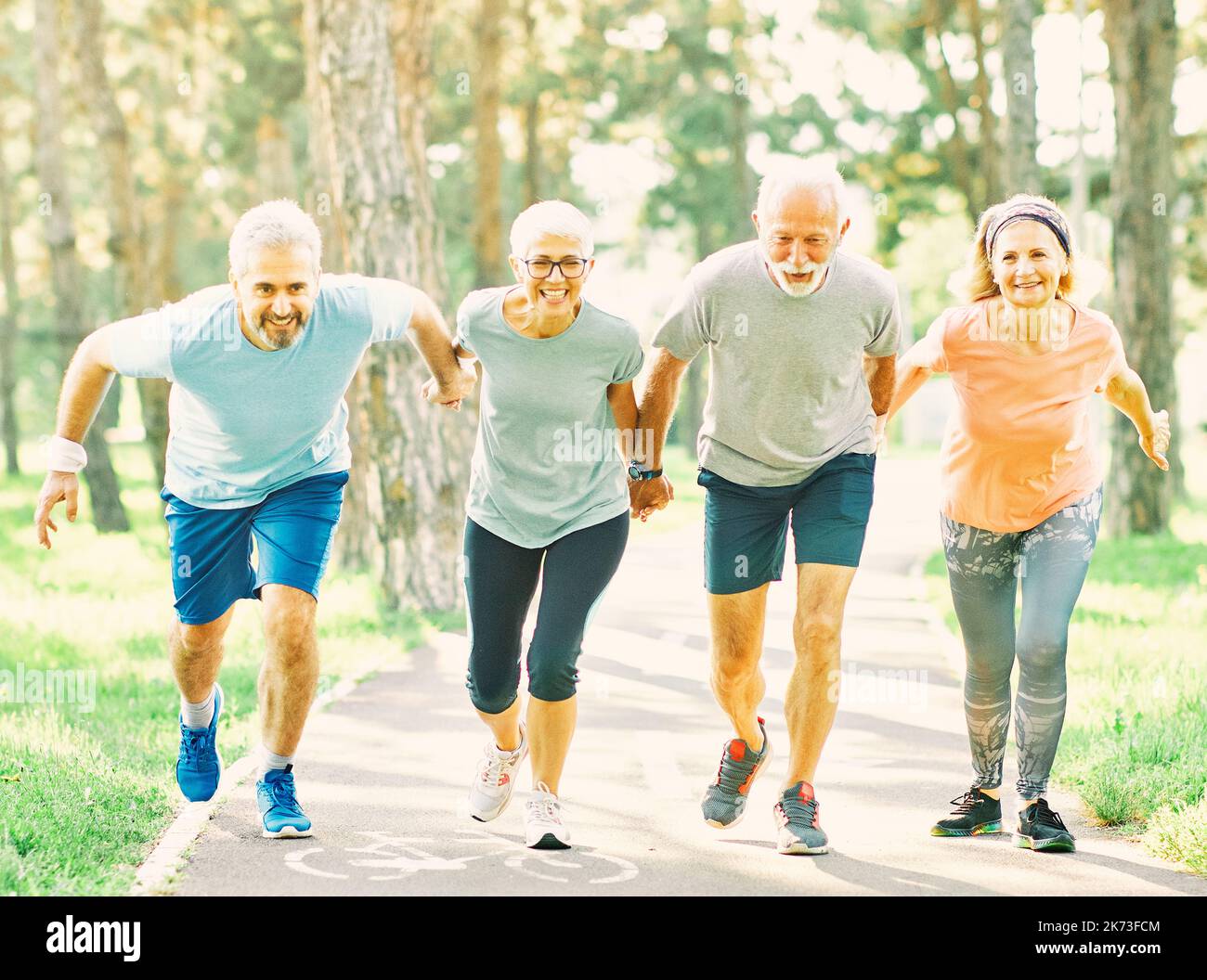 outdoor senior fitness woman man lifestyle active sport exercise ...