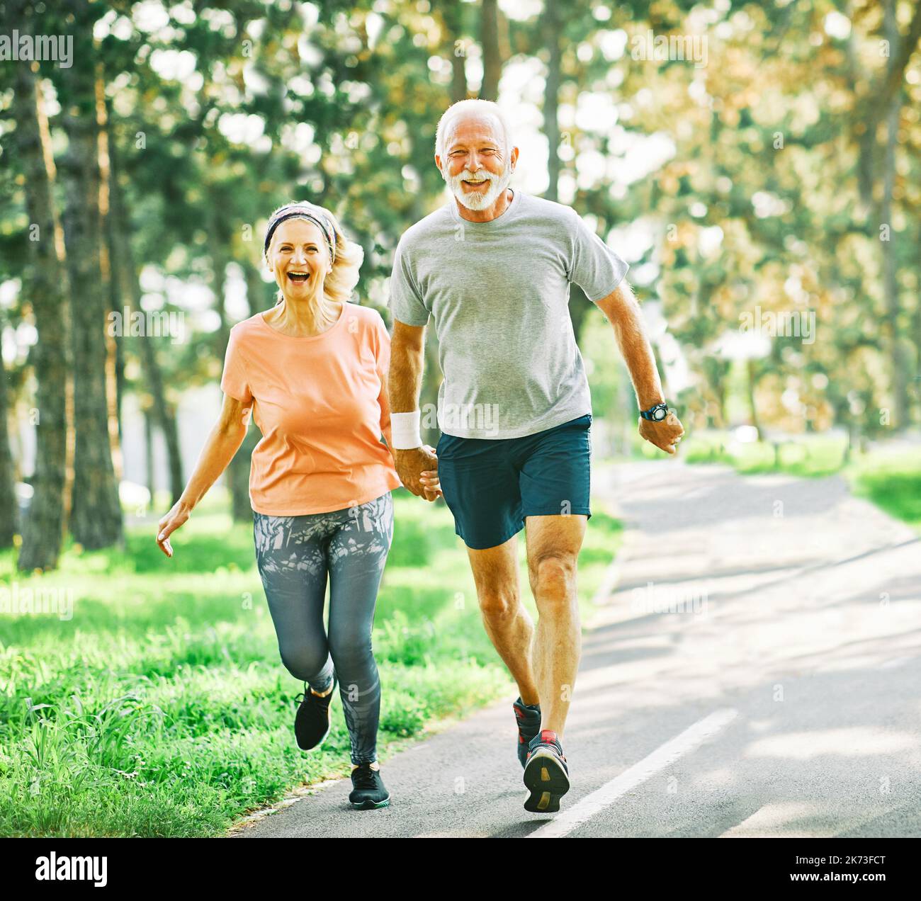 outdoor senior fitness woman man lifestyle active sport exercise ...