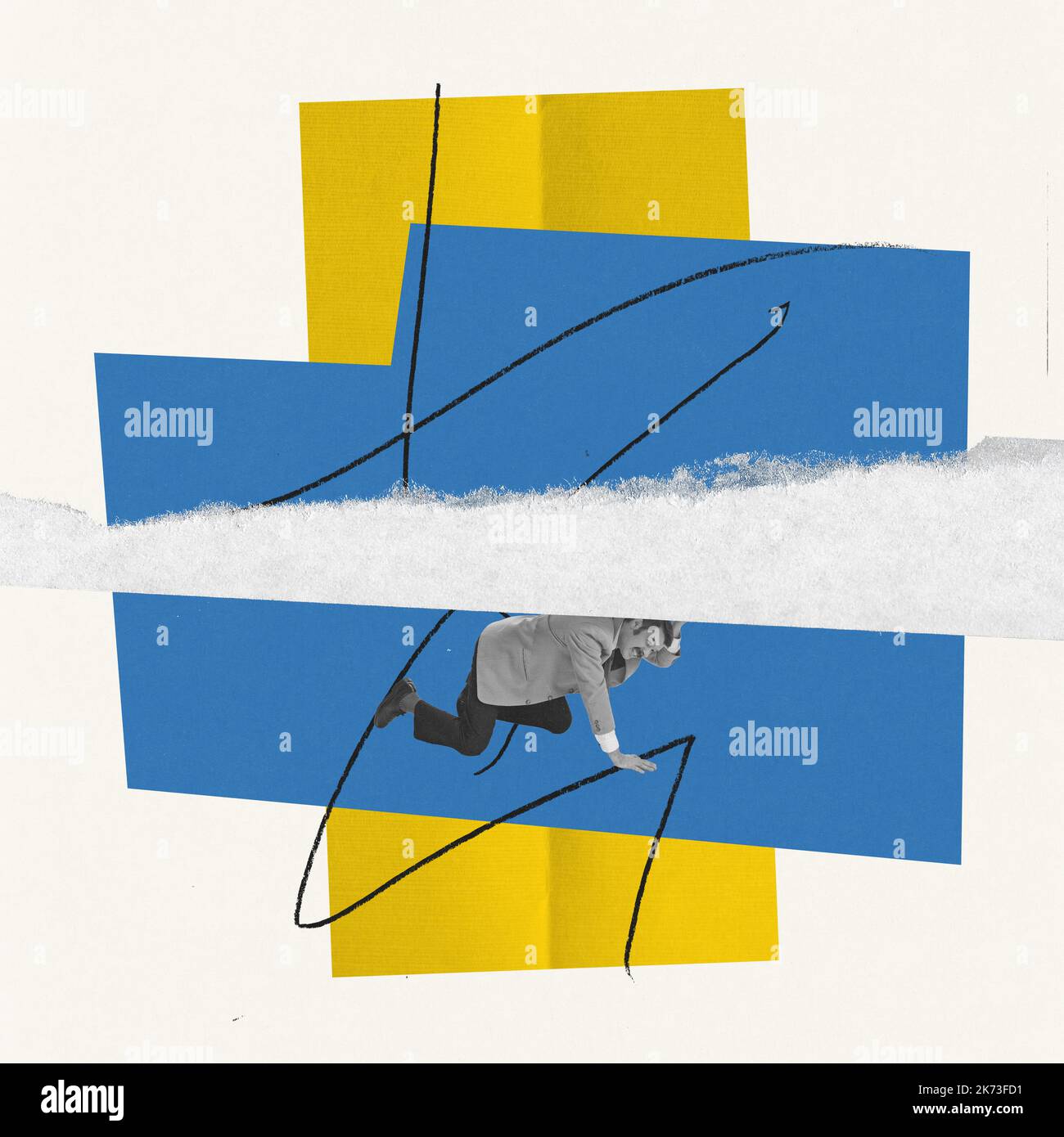 Contemporary art collage. Businessman, employee having professional ...