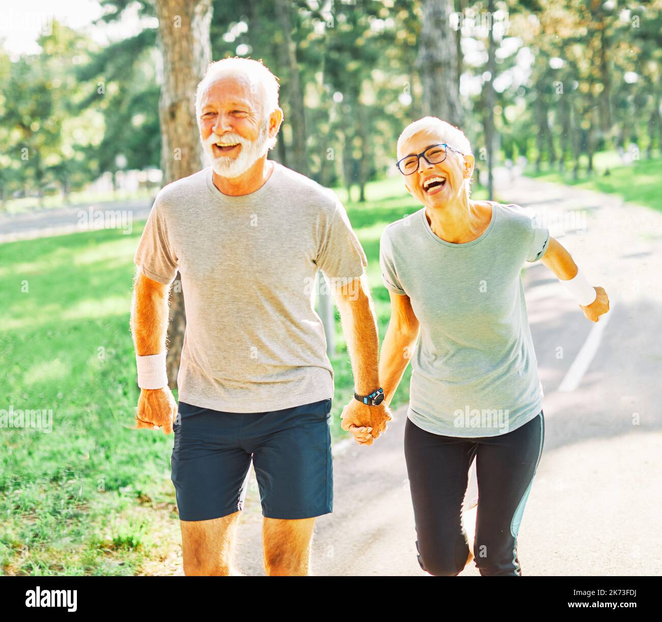 outdoor senior fitness woman man lifestyle active sport exercise ...