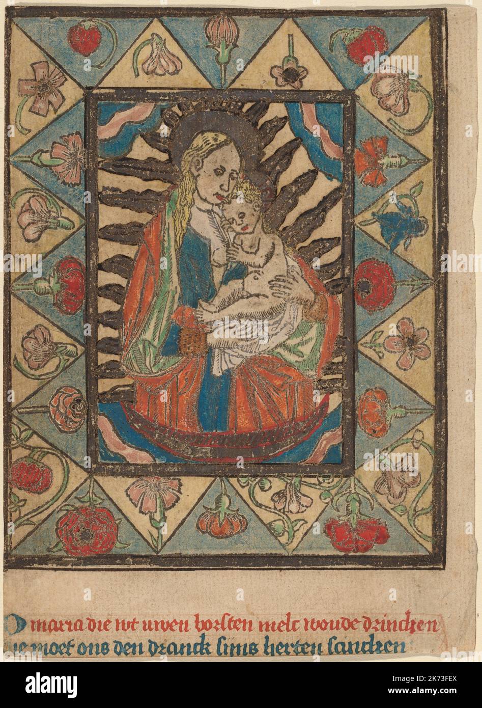 Anonymous Dutch - The Madonna and Child, c. 1500 - woodcut, hand ...