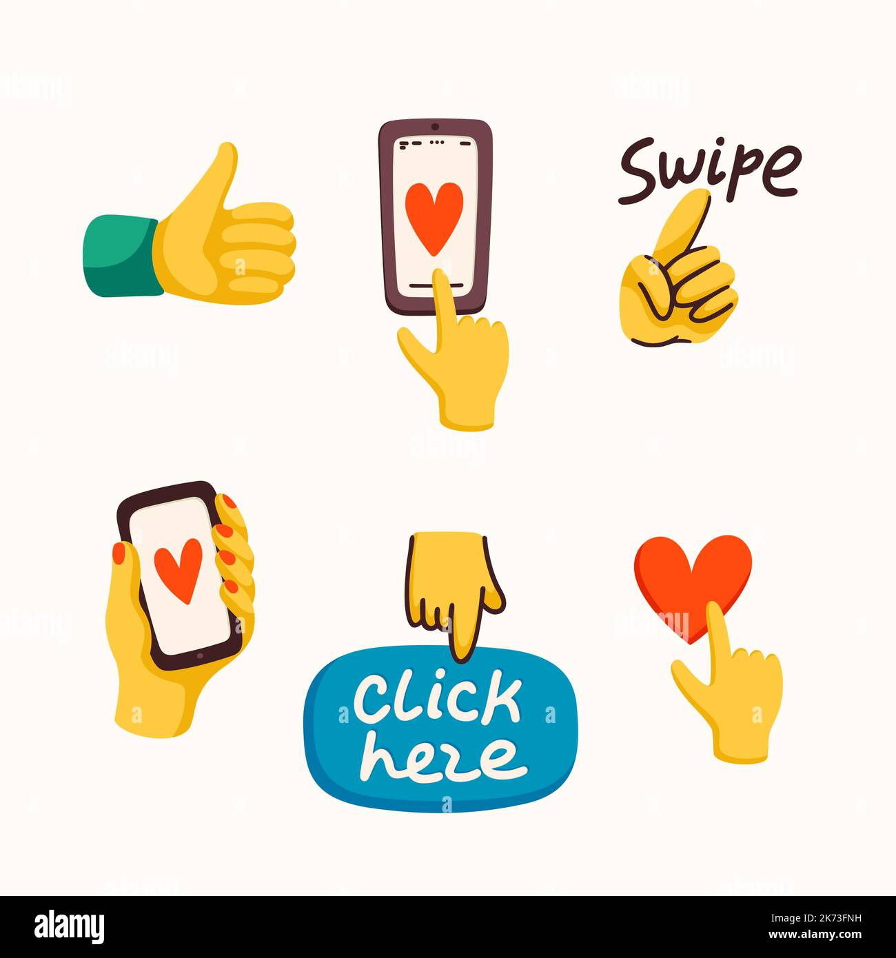 Like, swipe and click here stickers for a social media, making a blog ...