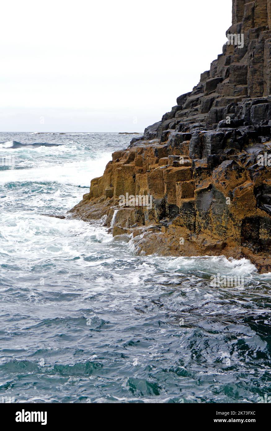A view of fractured and wave-eroded Paleocene basalt columns on the ...