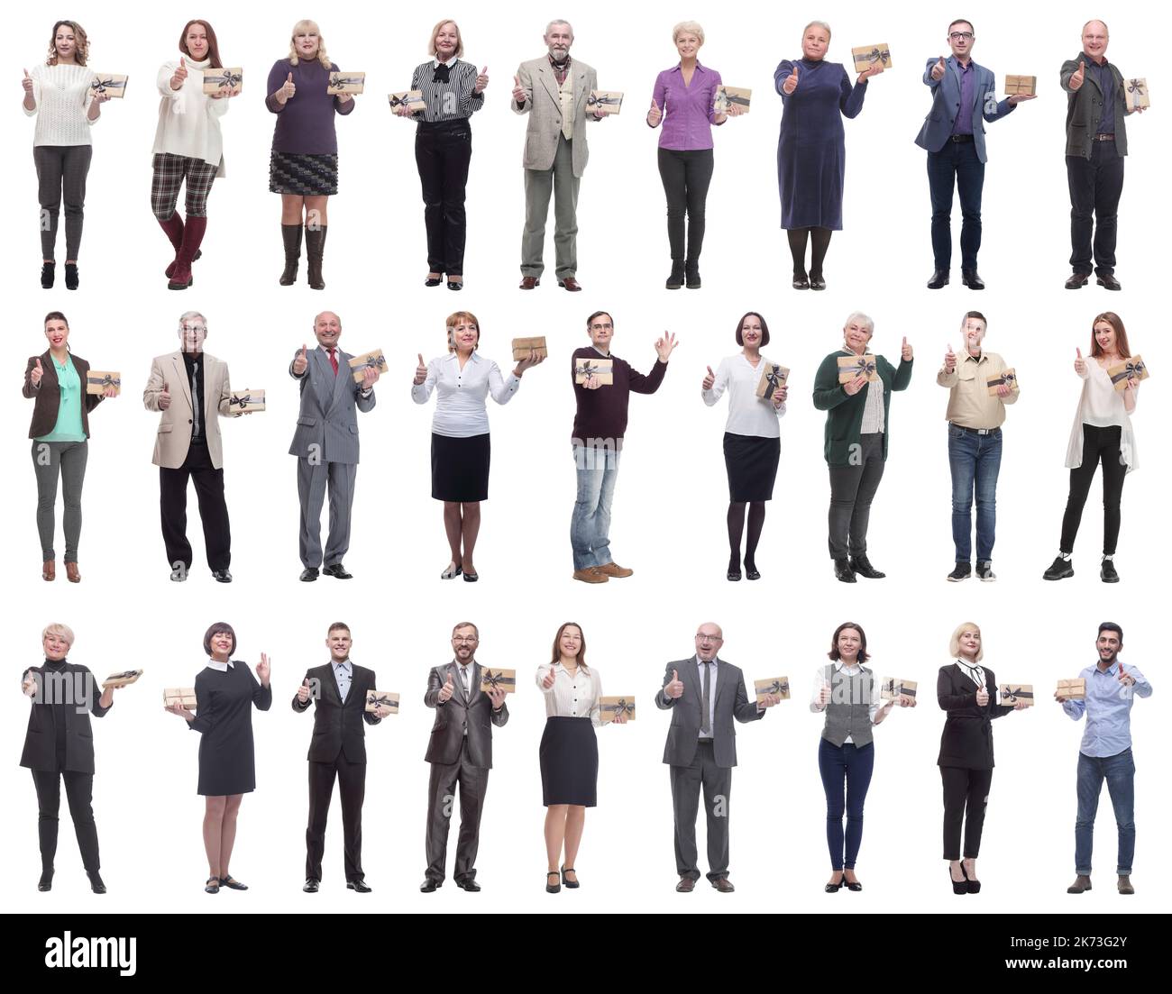group of happy people with gifts in their hands isolated Stock Photo ...