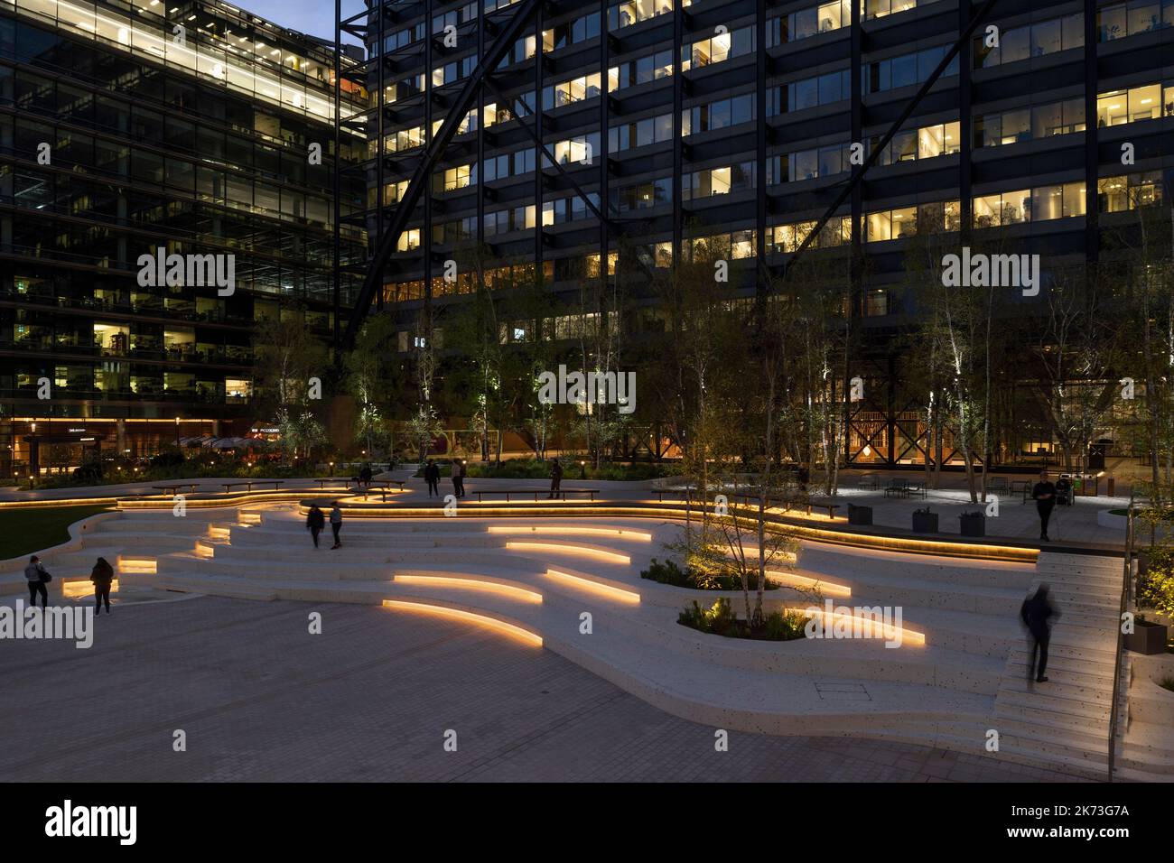 Evening wide view across square with city in background. Exchange ...