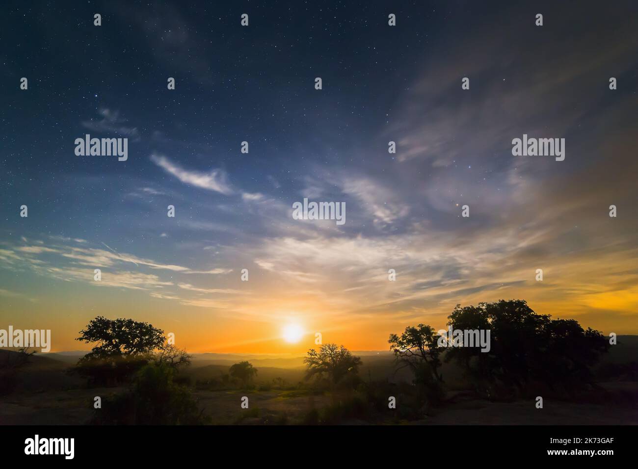The stars visible in the sky during a beautiful sunset in Austin, Texas ...