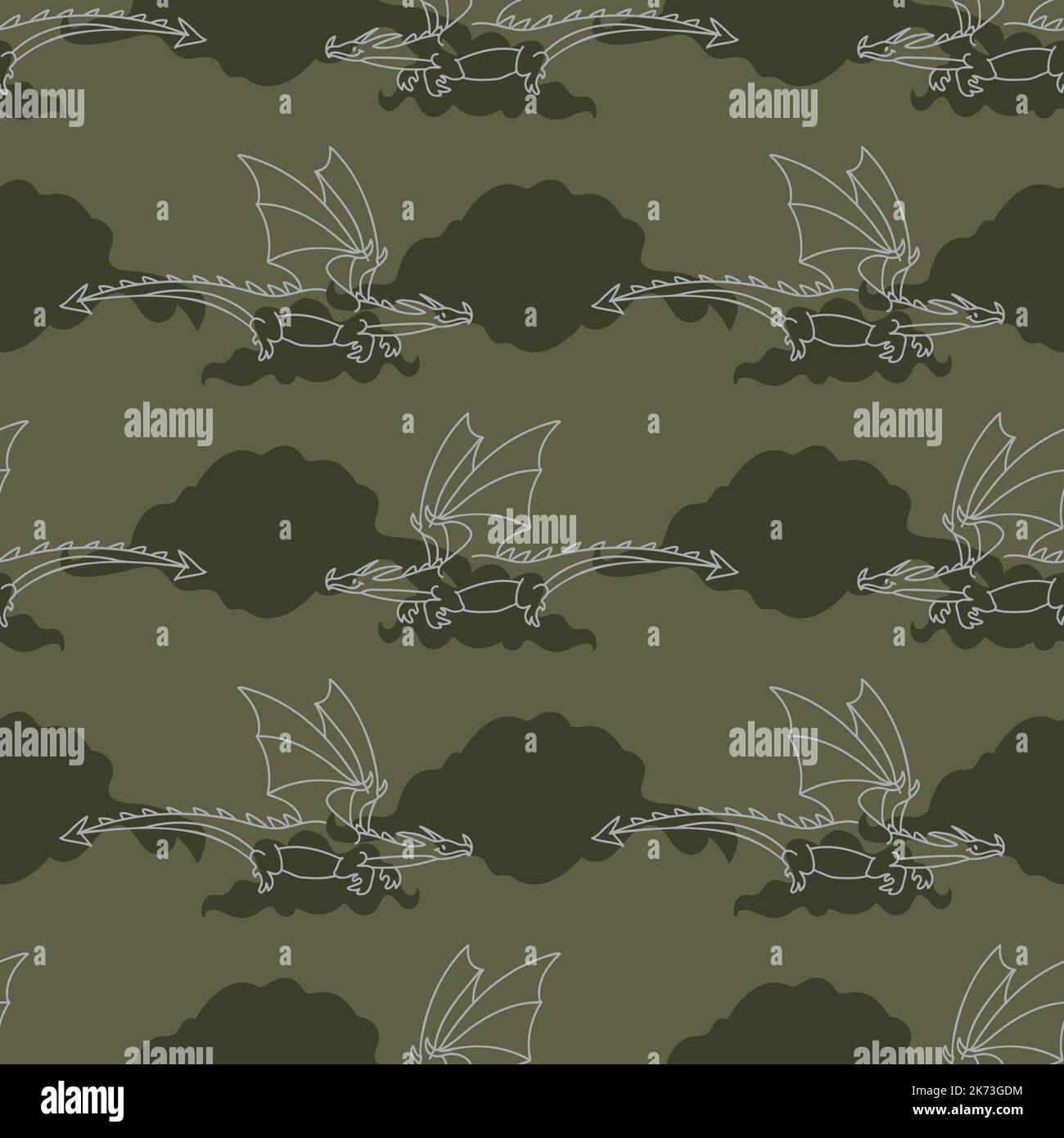 Mythical dragon digital art pattern. Vector traditional mythical beast ...