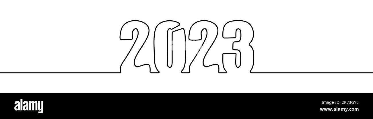 Continuous line drawing of 2023 year. One line drawing holiday ...