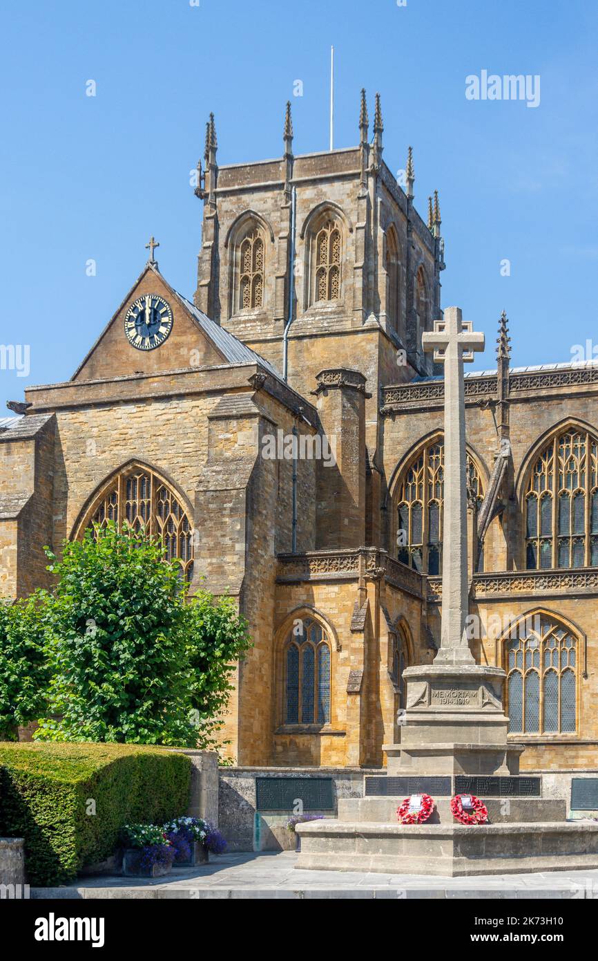16th century Sherborne Abbey (Abbey Church of St. Mary the Virgin) and ...