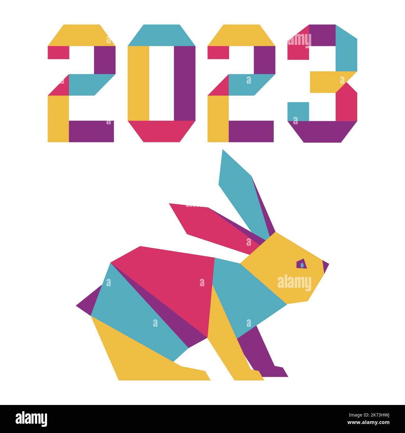 Happy new year Vector illustration with origami 2023 year numbers Bunny ...