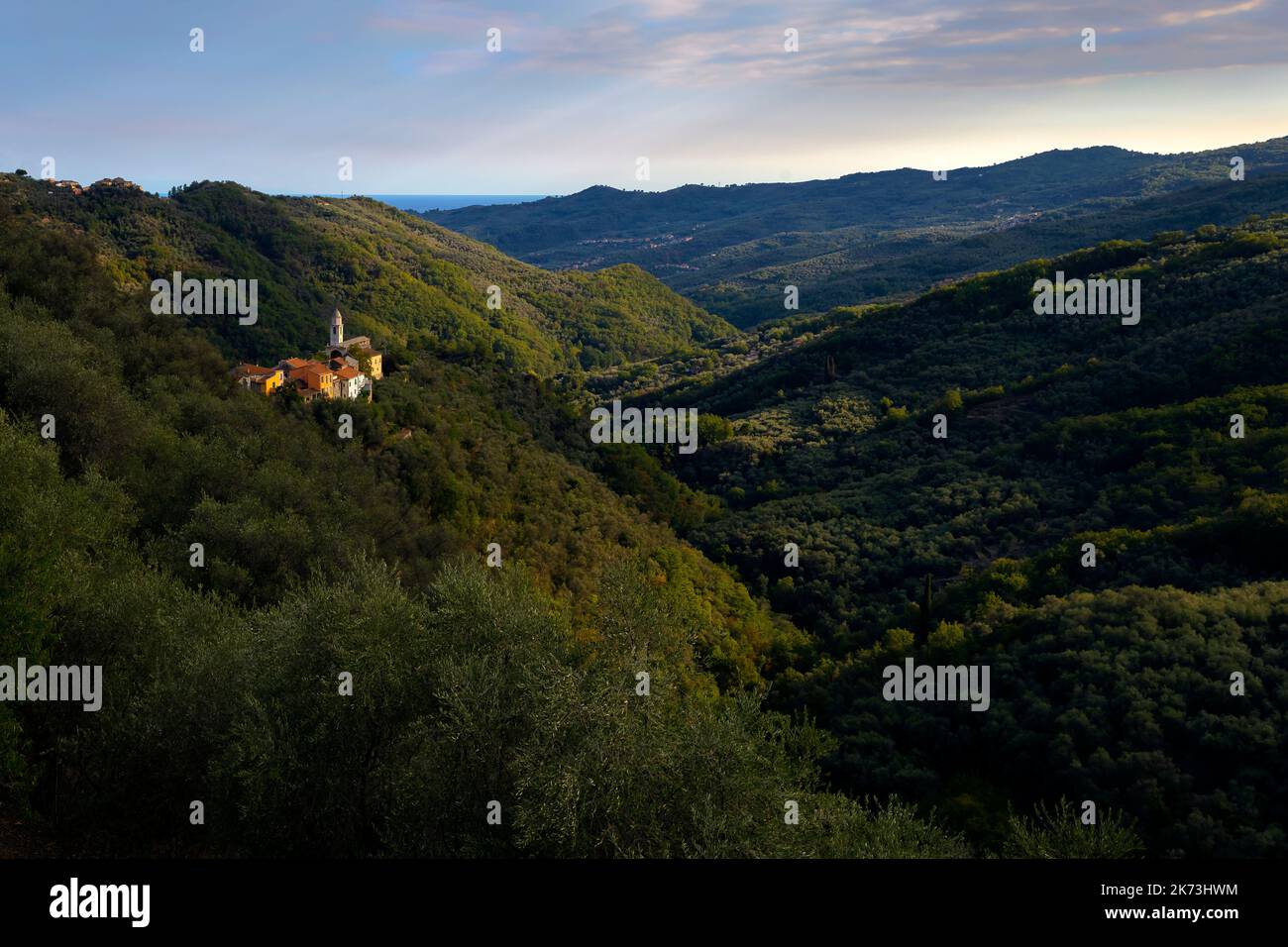 Elevated view of the beautiful little village of Prela Castello ...