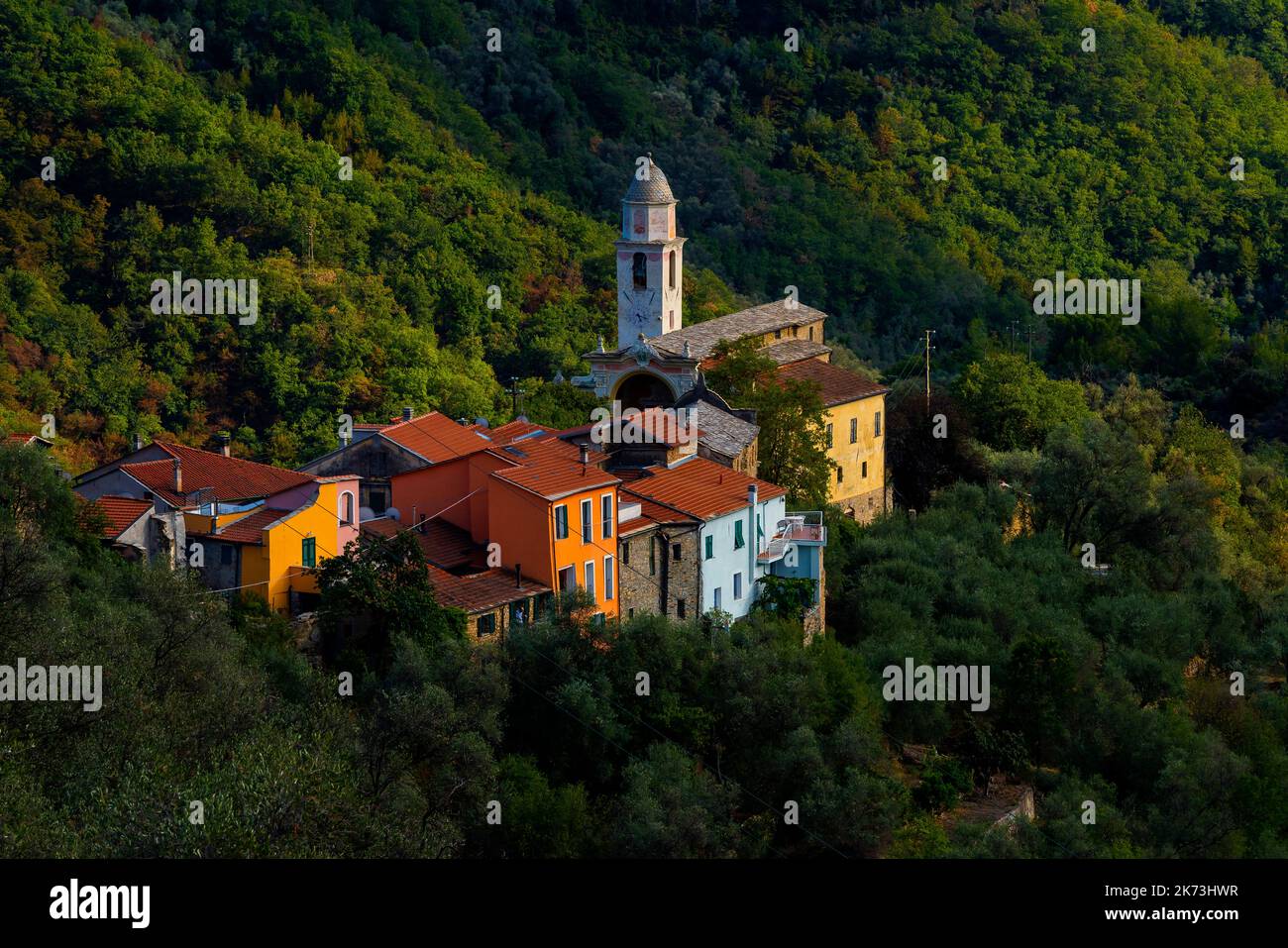 Elevated view of the beautiful little village of Prela Castello ...