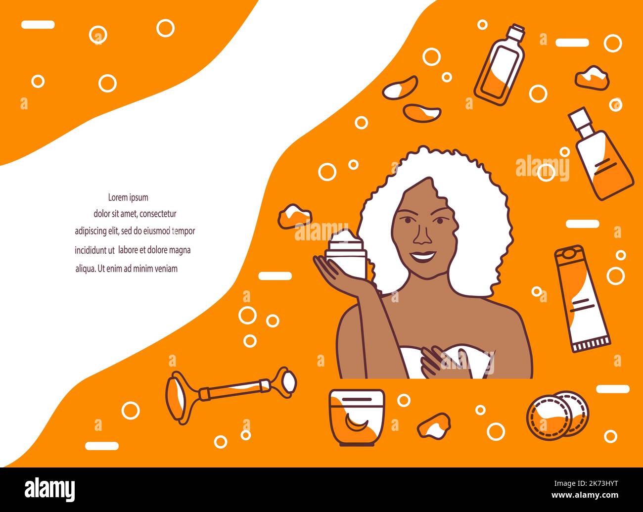 Vector illustration Cosmetic products ad, skin care ad. Woman applying ...