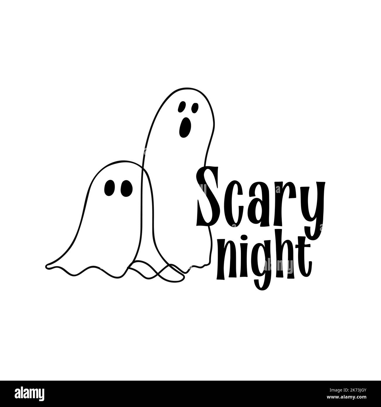 Ghosts illustration with text Scary night isolated on white background ...