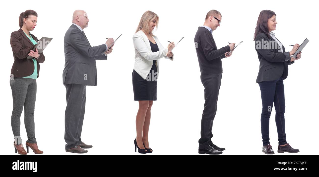 group of successful people with notepad in hands isolated Stock Photo ...