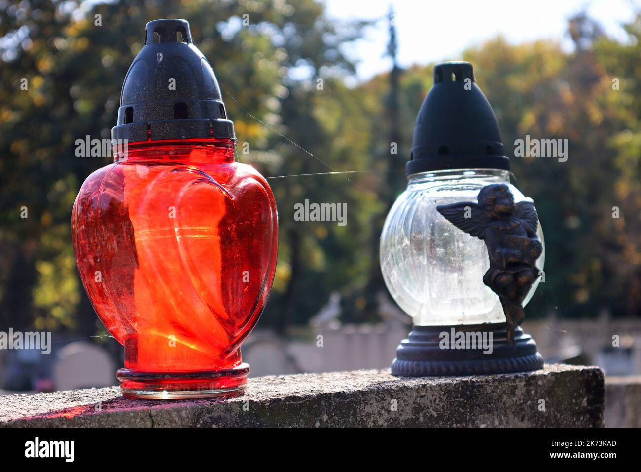 Red lantern on the tombstone in the public cemetery Stock Photo - Alamy